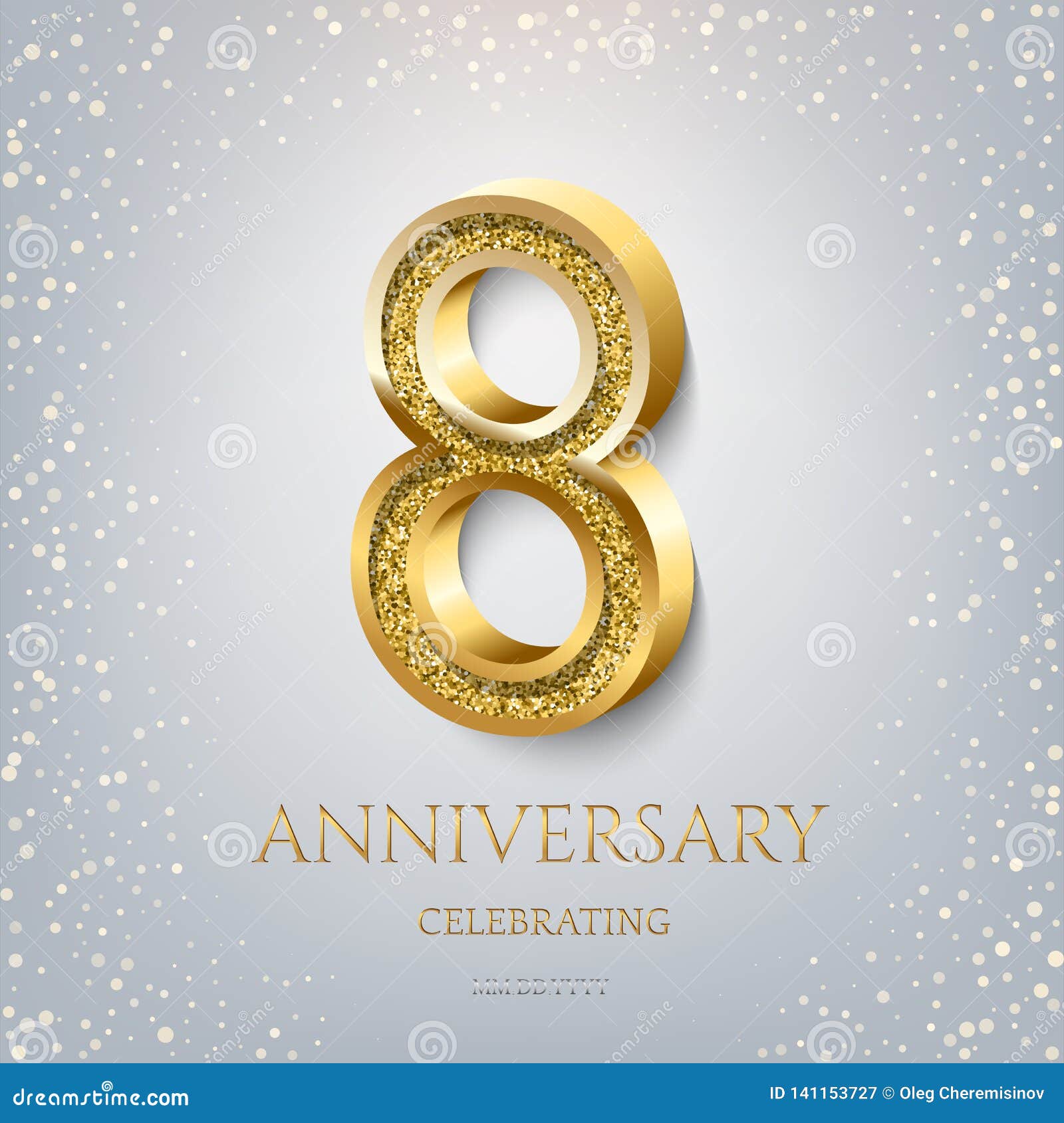 8th Anniversary Celebrating Golden Text and Confetti on Light Blue ...