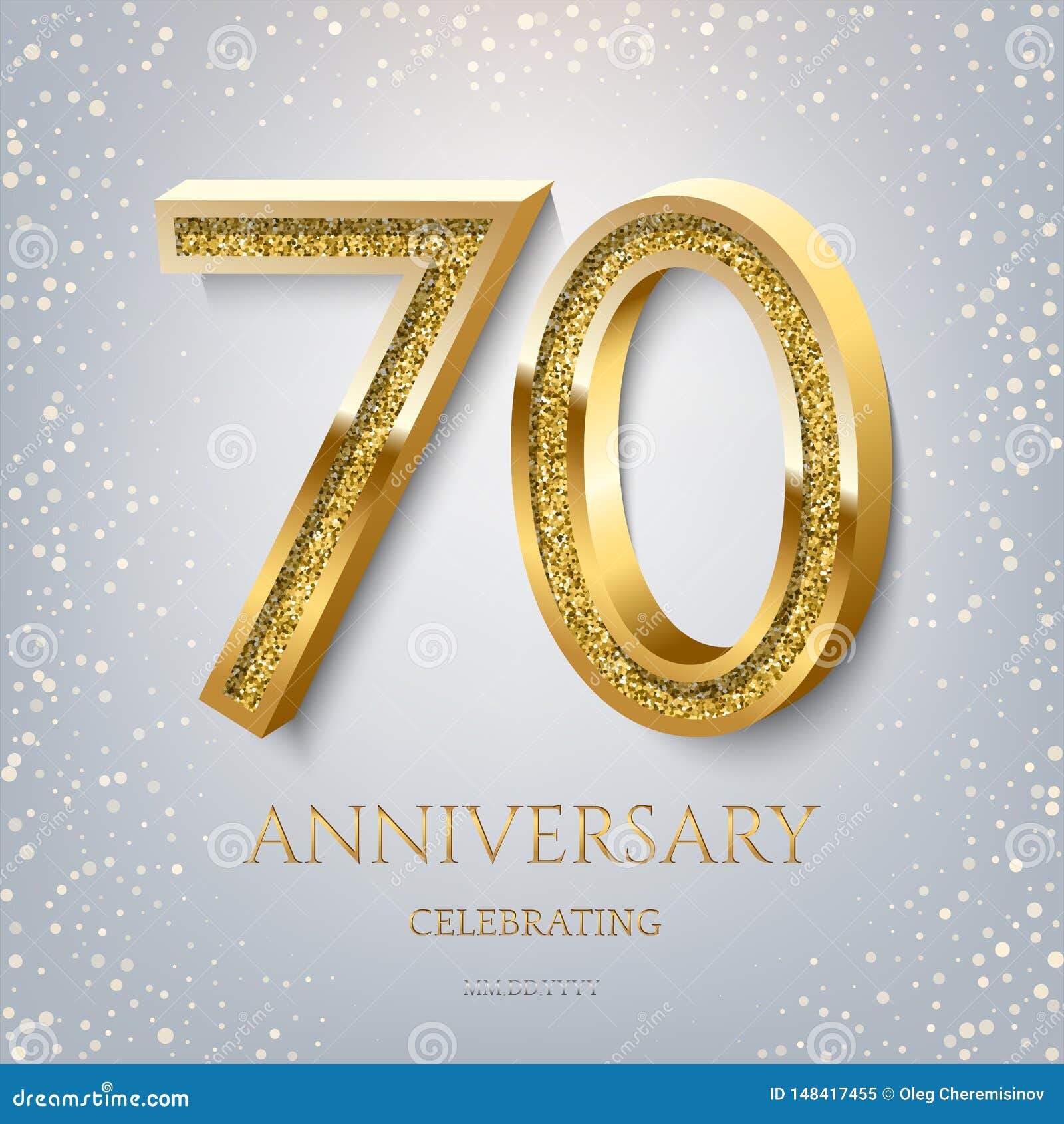 70th Anniversary Celebrating Golden Text and Confetti on Light Blue ...