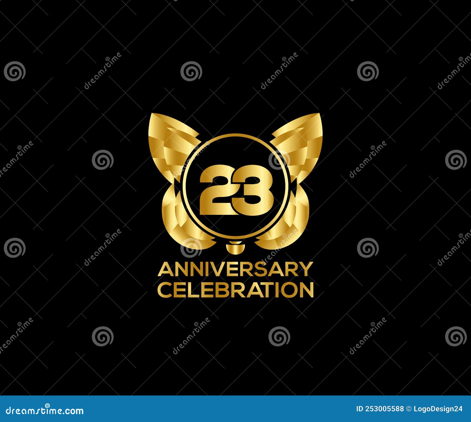 23th Anniversary Celebration Day with Gold Color Light Bright Modern ...