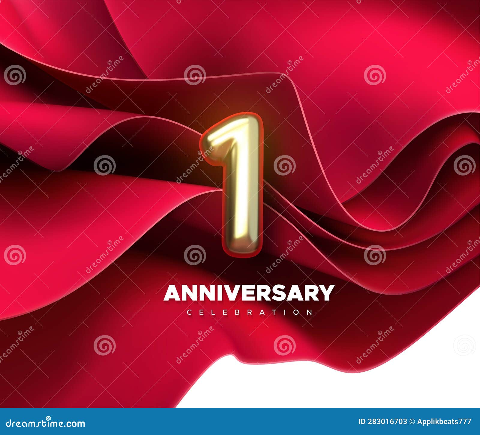 1th Anniversary Celebration Golden Number on Red Flowing Textile ...