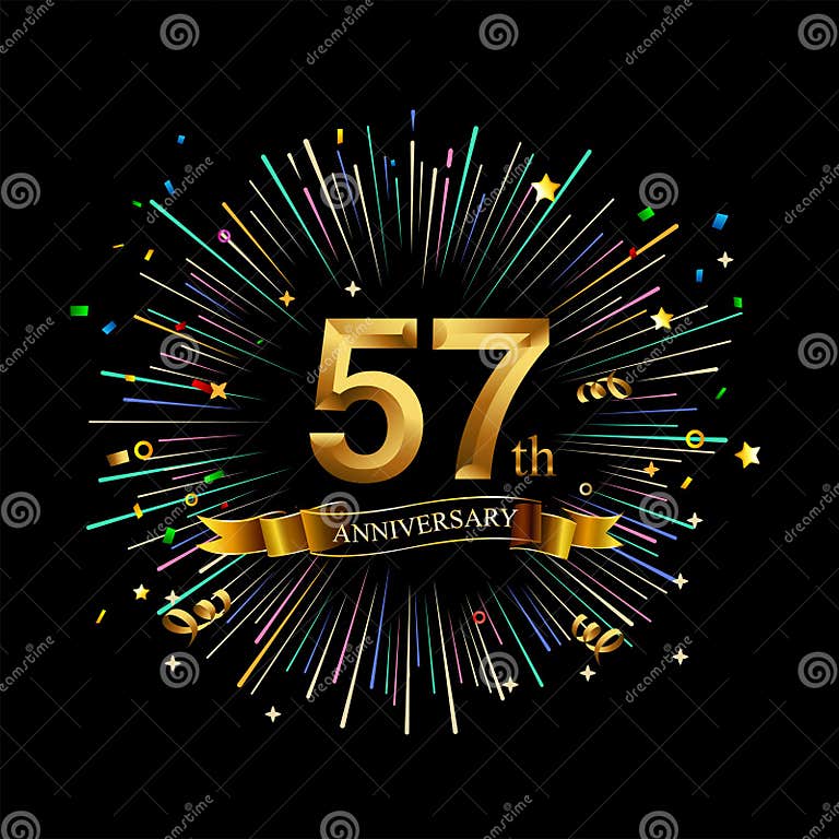 57th Anniversary Celebration Golden Number 57th With Sparkling