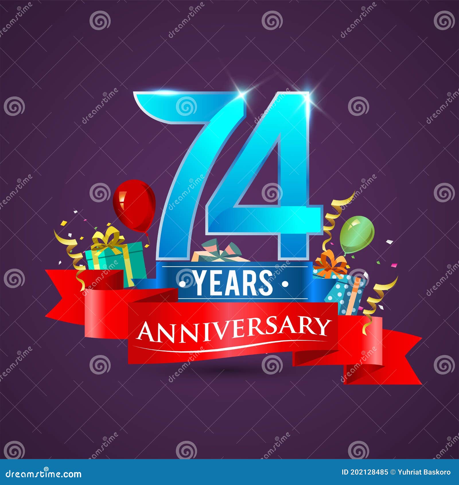 74th Anniversary Celebration Logo, with Gift Box and Balloons, Red ...