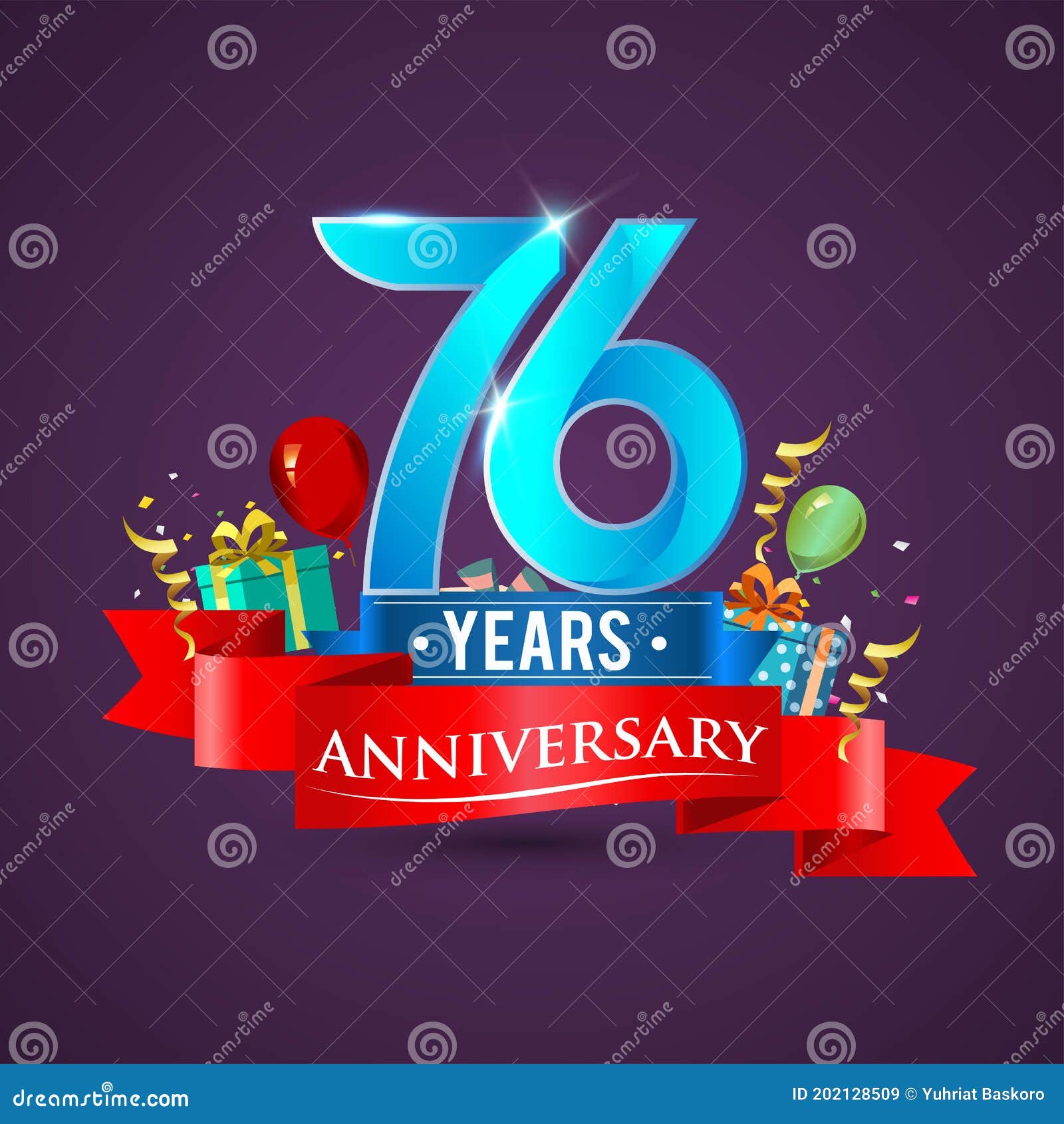 76th Anniversary Celebration Logo, with Gift Box and Balloons, Red ...