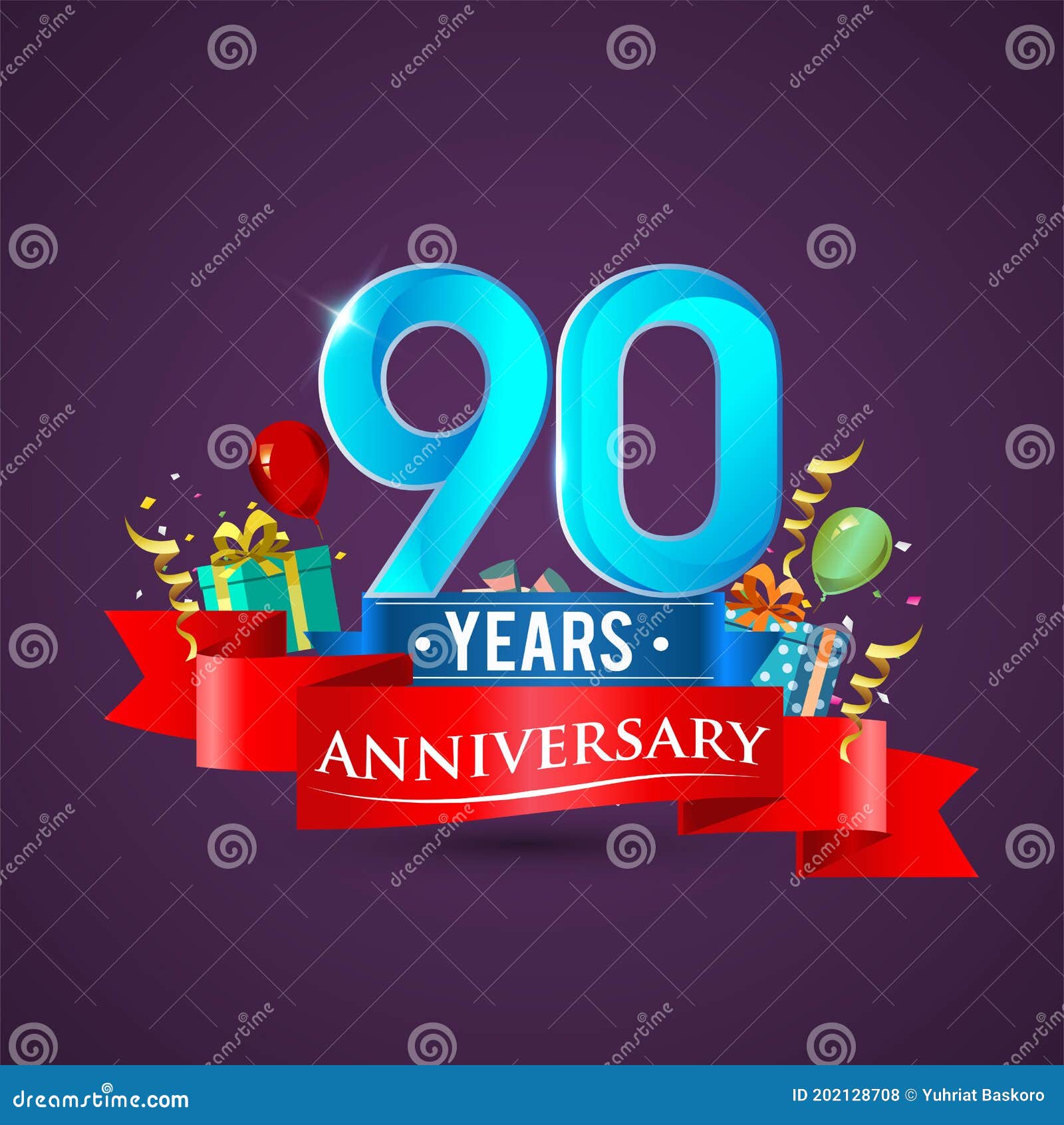 90th Anniversary Celebration Logo, with Gift Box and Balloons, Red ...