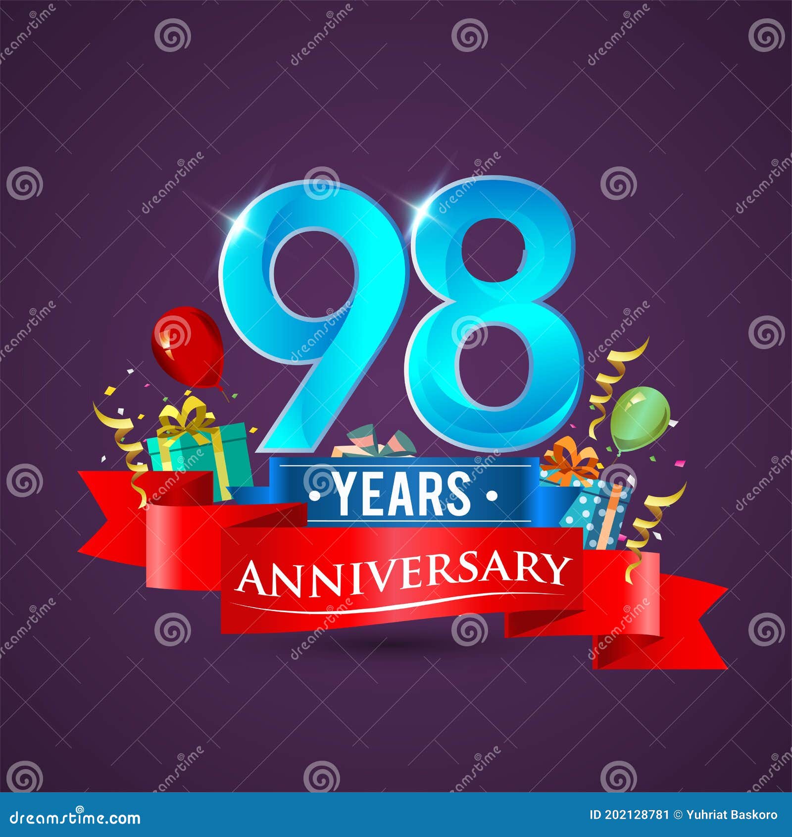 98th Anniversary Celebration Logo, with Gift Box and Balloons, Red ...