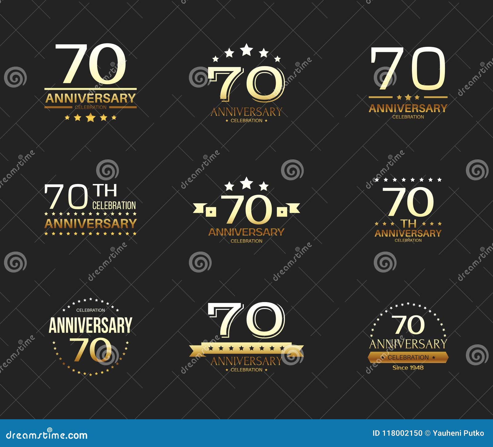 70th Anniversary Celebration Logo Set. 70 Year Jubilee Banner Stock ...