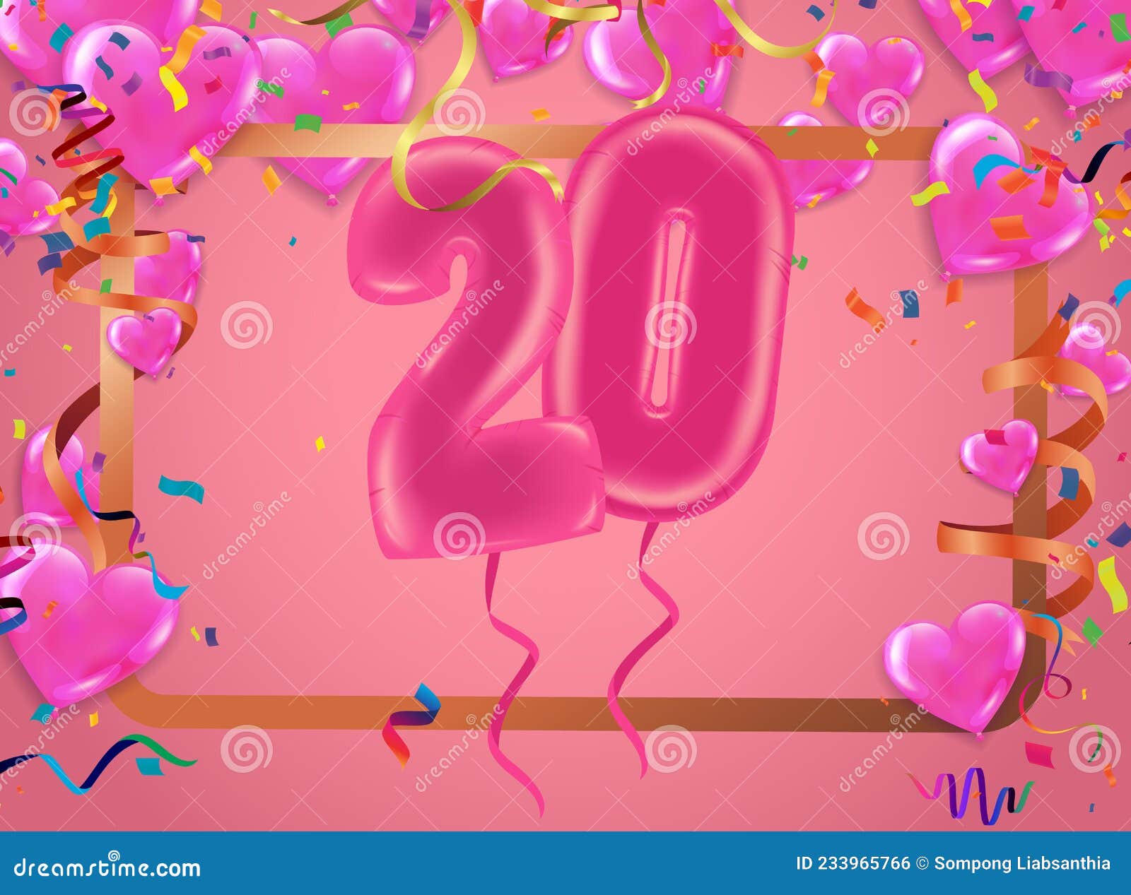 20th Anniversary Color Flying Balloons Isolated on Background with Pink ...