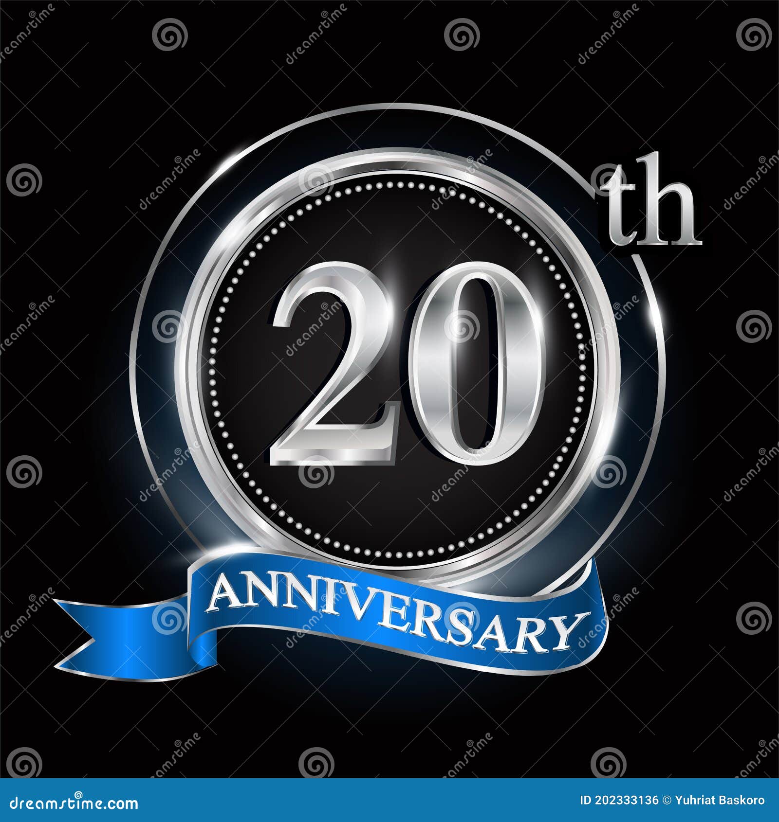 20th Anniversary Logo with Silver Ring and Blue Ribbon Stock ...
