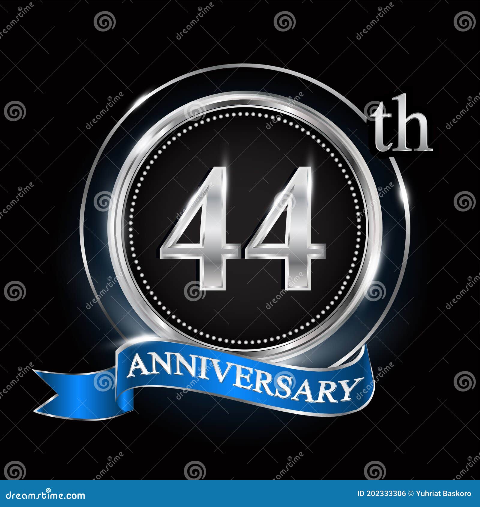 44th Anniversary Logo with Silver Ring and Blue Ribbon Stock ...