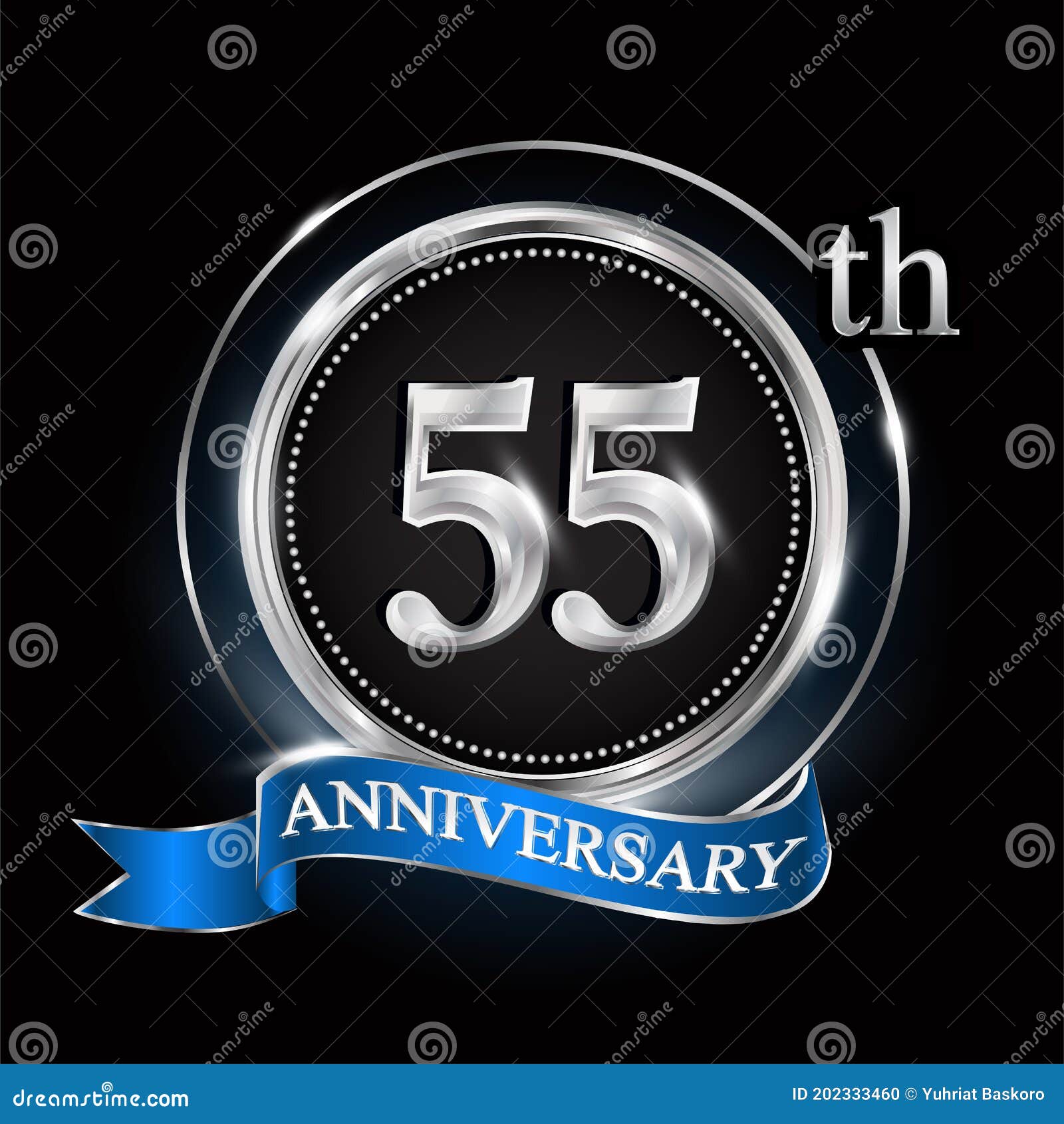 55th Anniversary Logo with Silver Ring and Blue Ribbon Stock ...