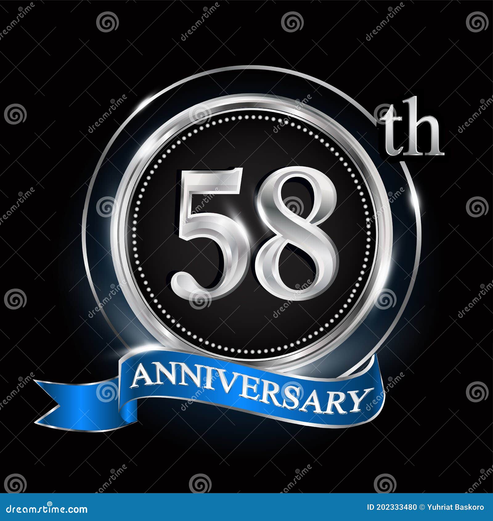 58th Anniversary Logo with Silver Ring and Blue Ribbon Stock ...