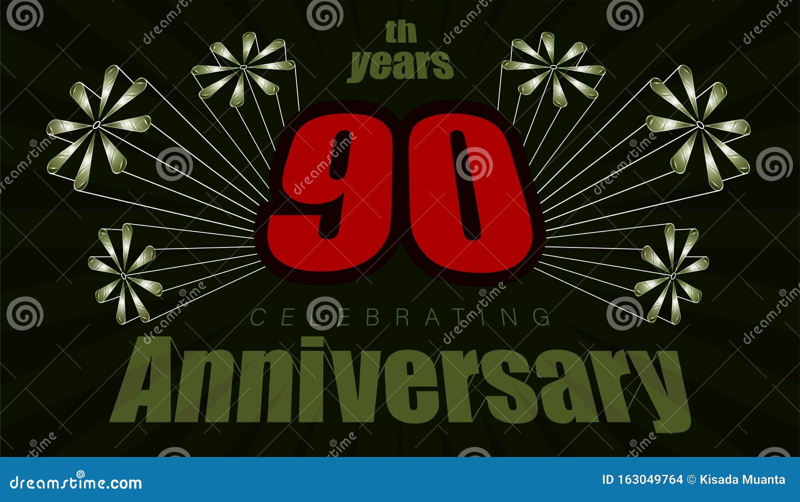 90th Anniversary. Vintage Retro Element Firework Explode from Center ...