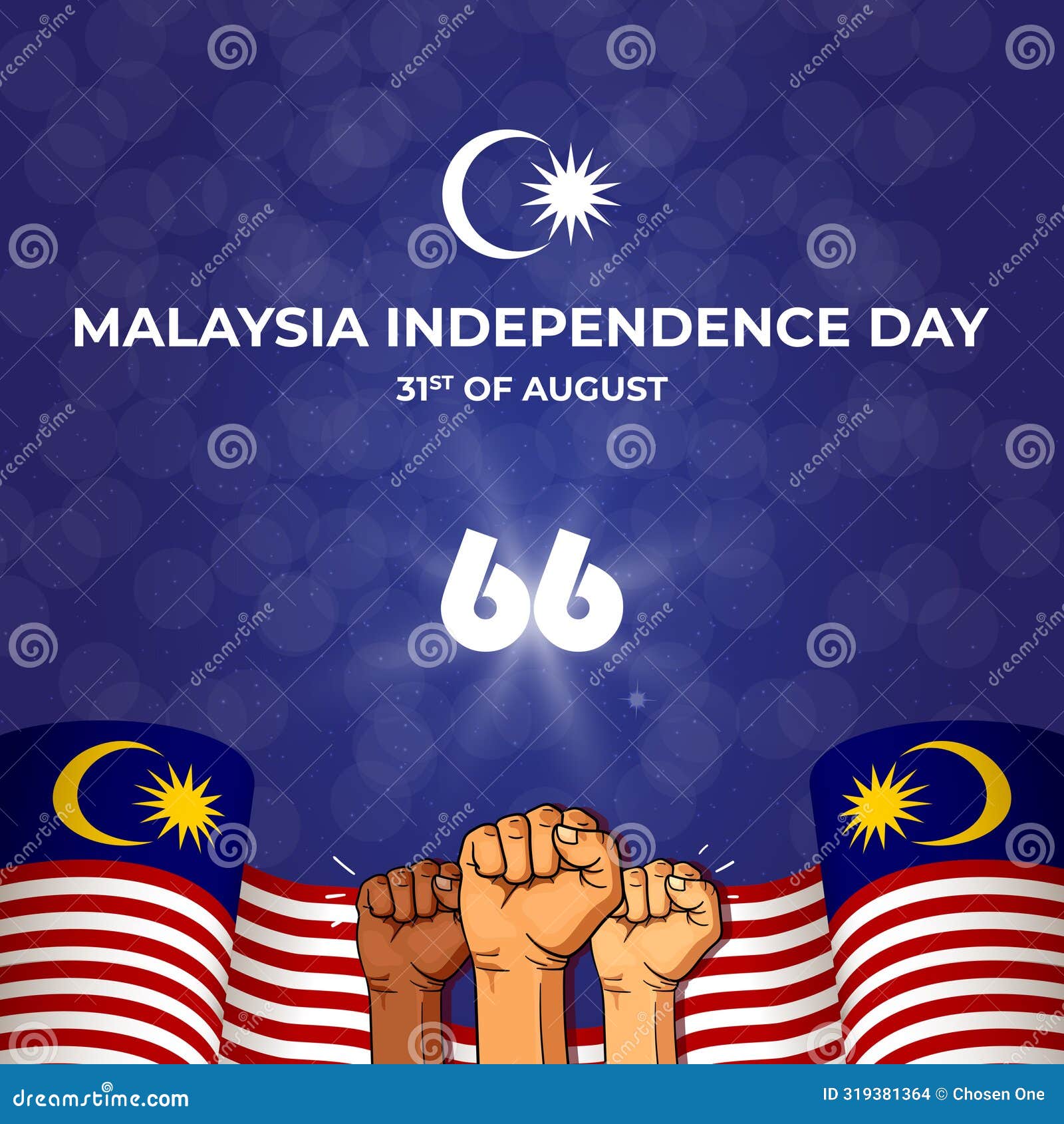 66th of August Malaysian Independence Day with Blue Background Design ...