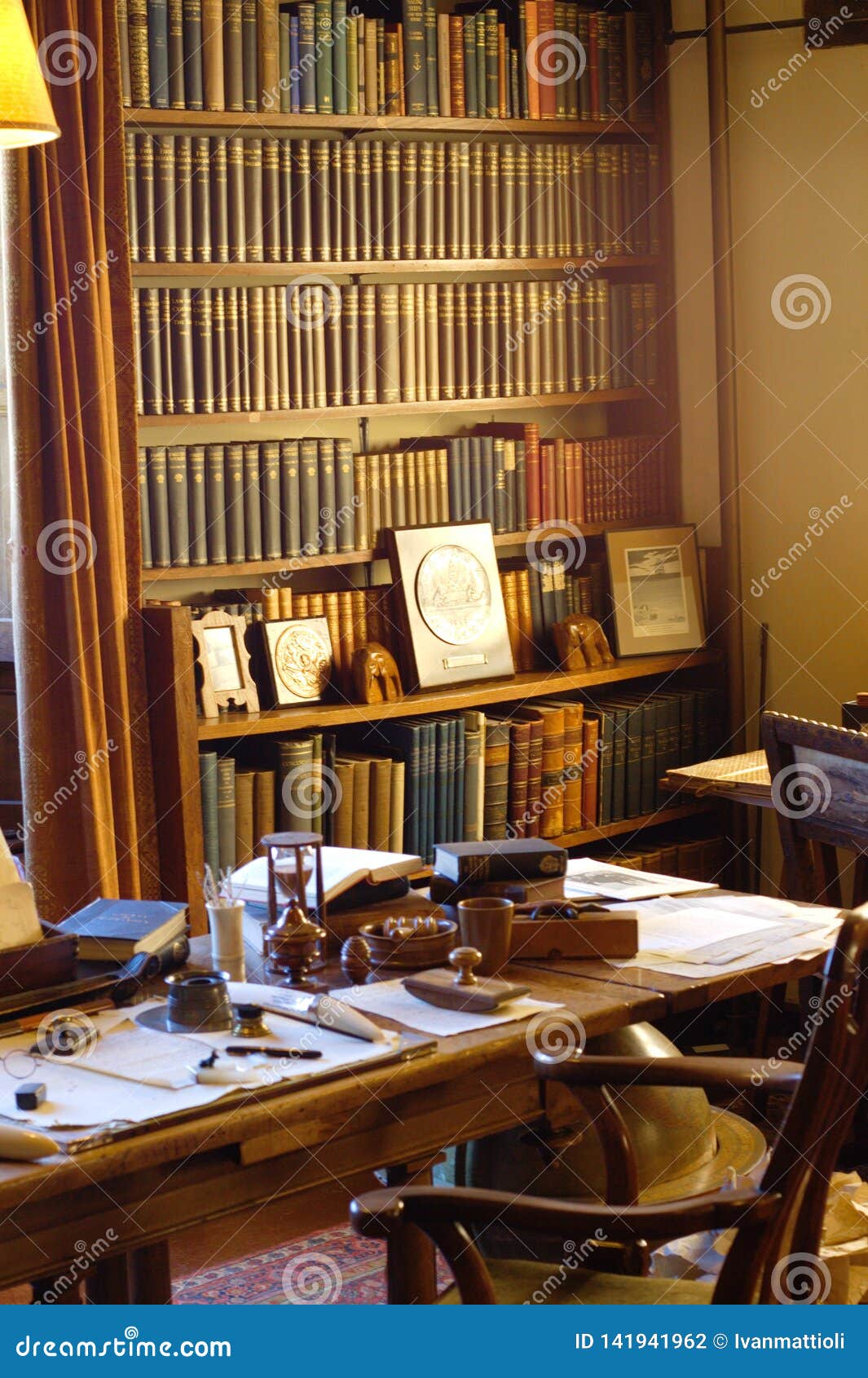 19th Century Office of an Author with Desk and Bookshelf Editorial ...