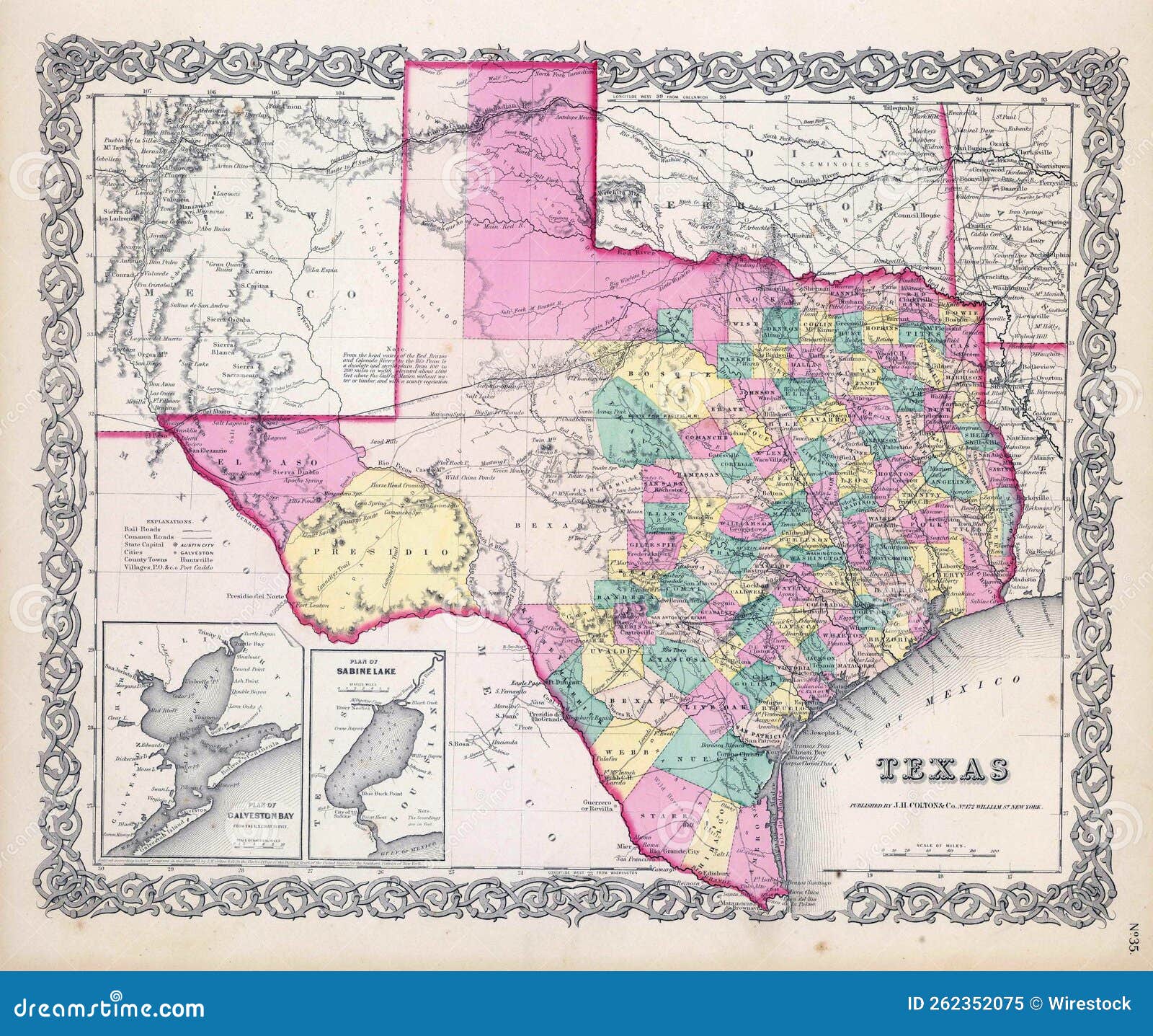 18-19th Century Old Vintage Map of Texas Stock Image - Image of ...