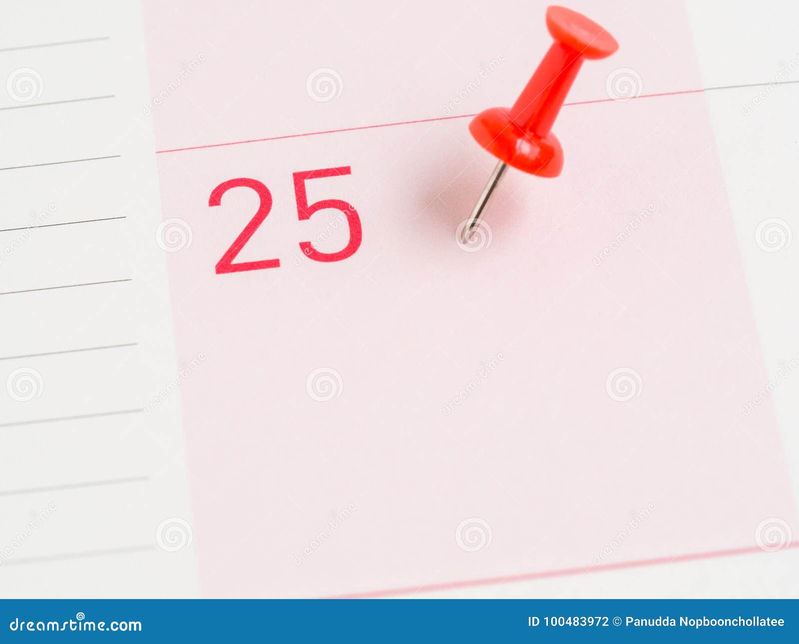 25th Date with Red Pin on Calendar Paper Stock Photo - Image of ...