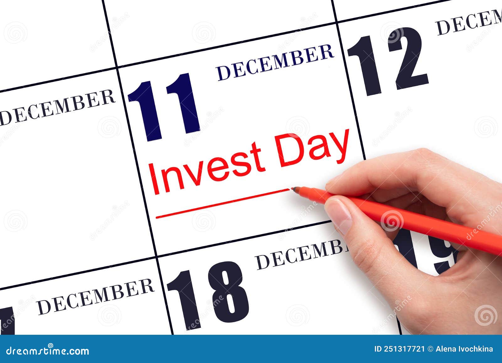 Hand Drawing Red Line and Writing the Text Invest Day on Calendar Date ... Hand Drawing Red Line and Writing the Text Invest Day on Calendar Date ...