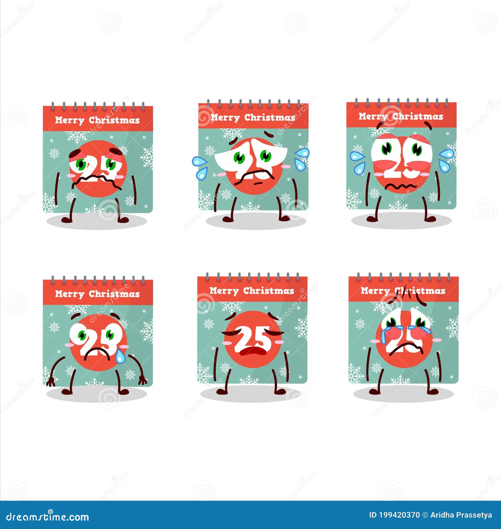 25th December Calendar Cartoon Character With Love Cute Emoticon Vector ...