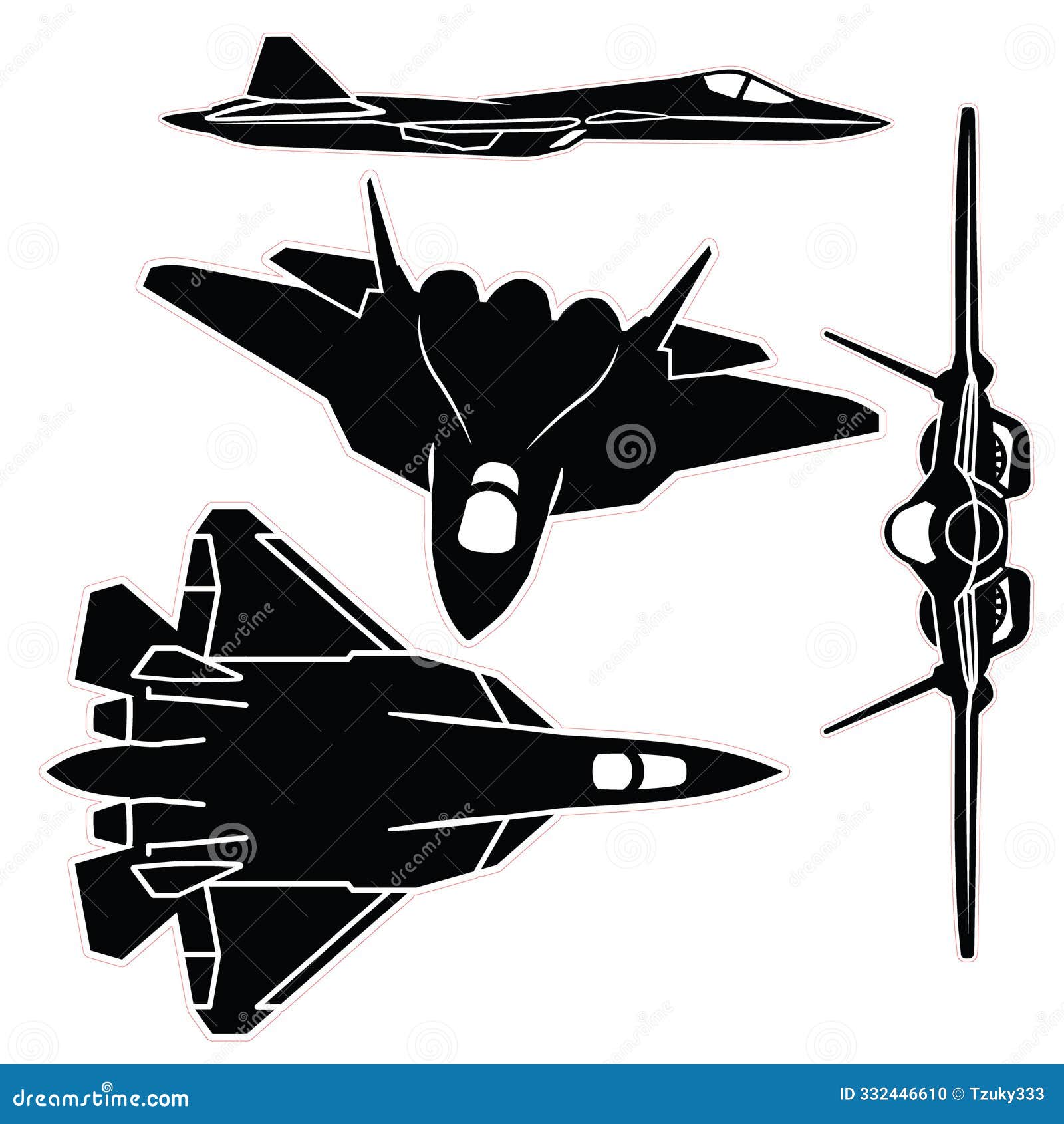 5th Generation Fighter Jet Vector Set With Outline | CartoonDealer.com ...