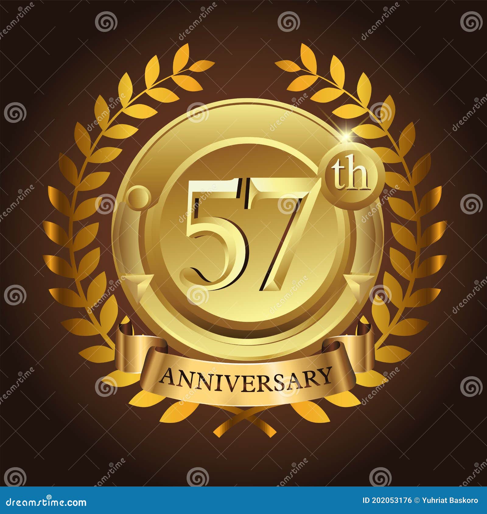 57th Golden Anniversary Wreath Ribbon Logo Stock Vector - Illustration ...