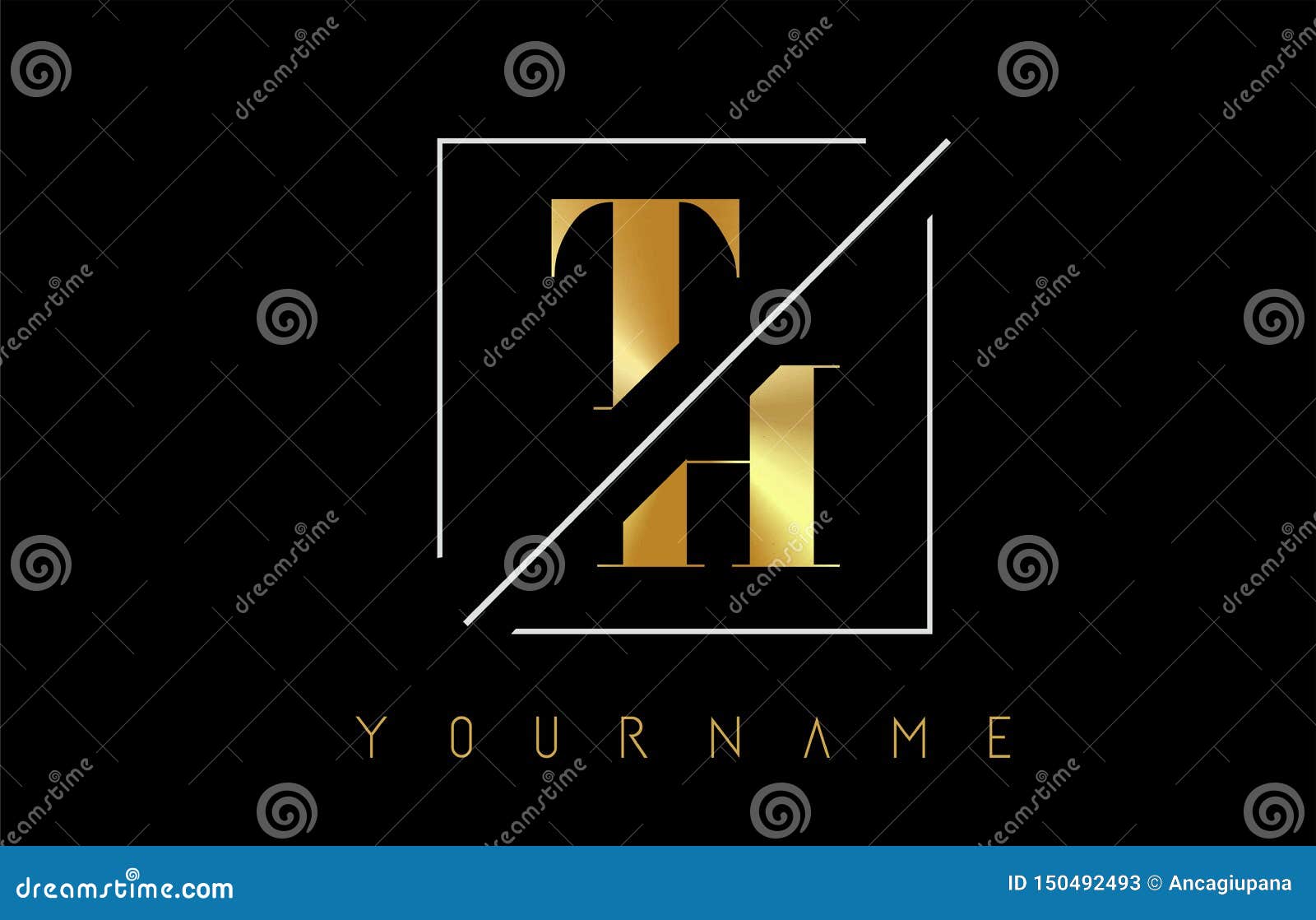 TH Golden Letter Logo with Cutted and Intersected Design Stock Vector ...