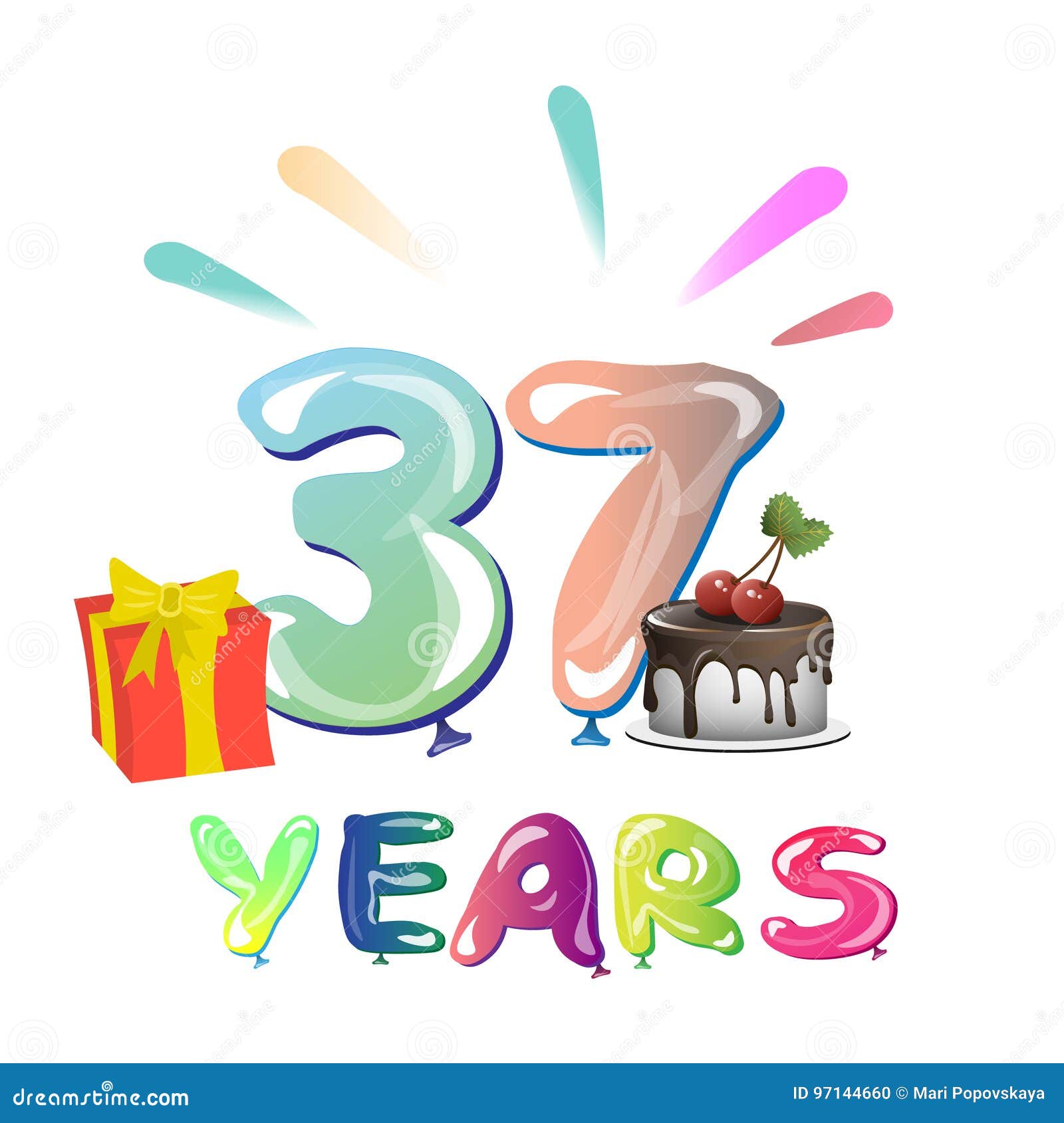 37th Happy Birthday Lettering, 37 Years Birthday Beautiful Typography ...