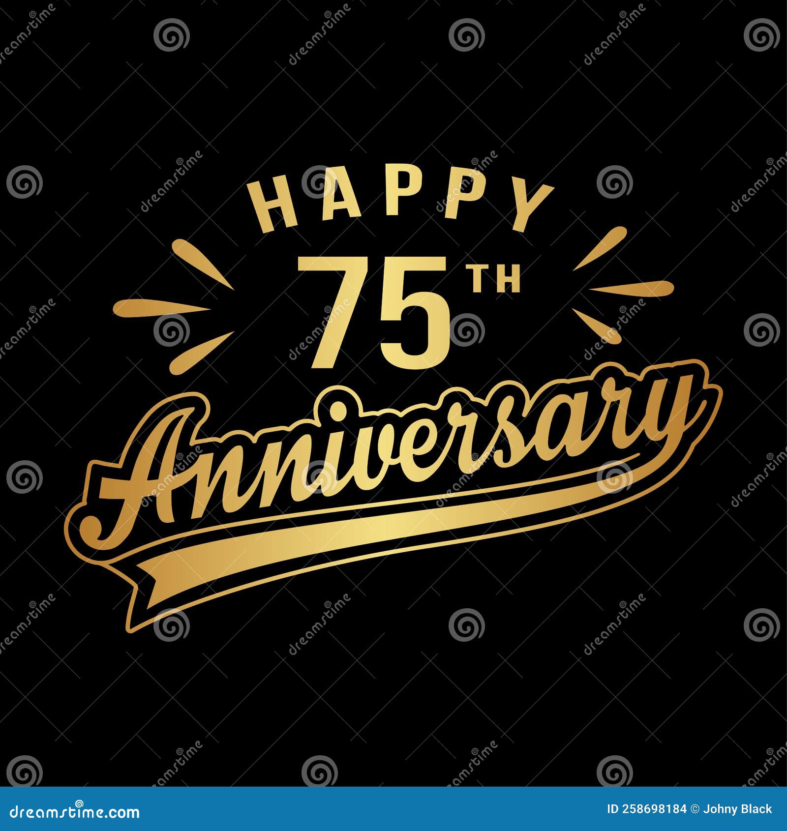 Happy 75th Birthday Gold Foil Balloon Greeting Background. Cartoon ...