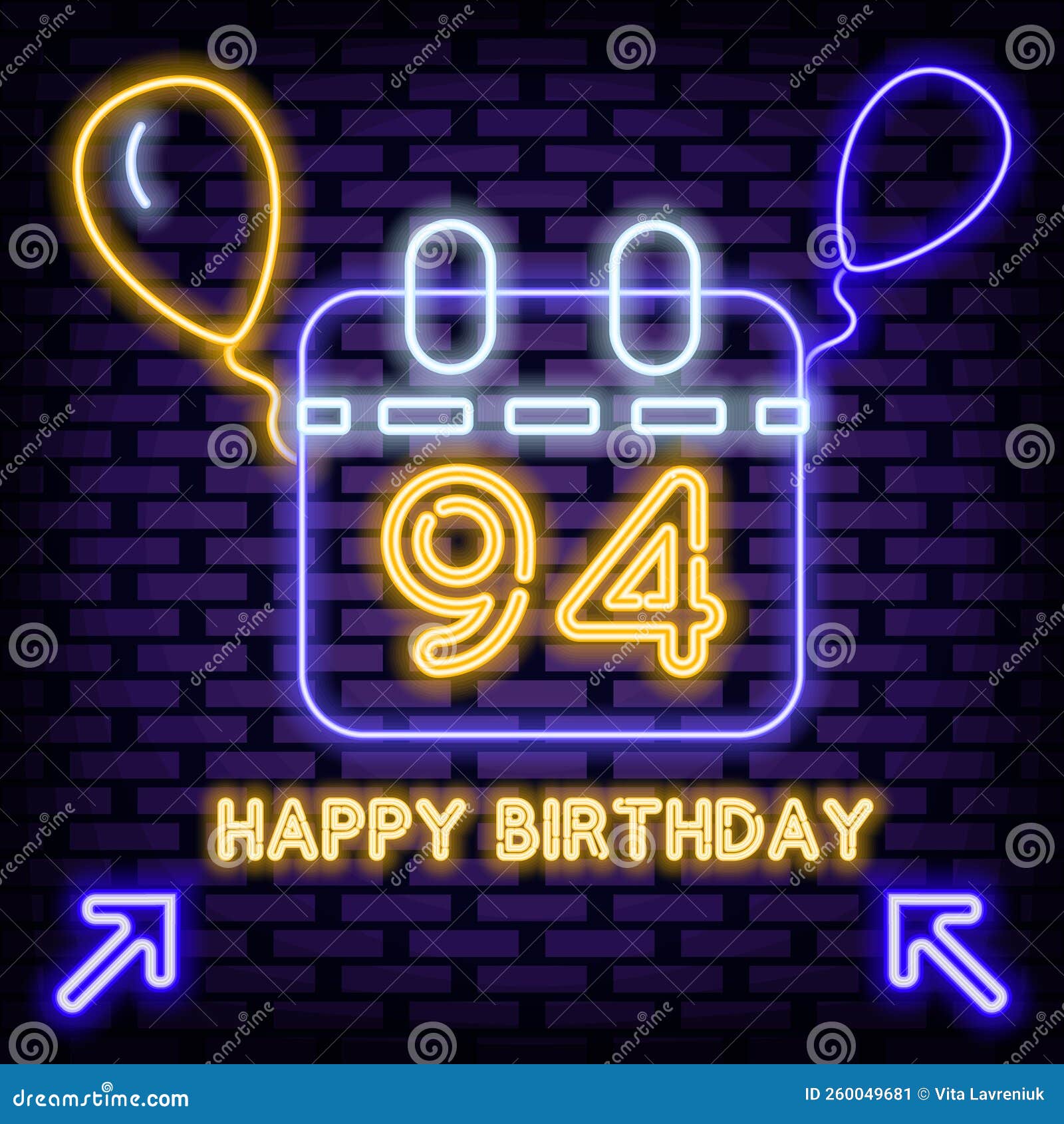 94th Happy Birthday 94 Year Old Neon Quote. Neon Script. Light Banner ...