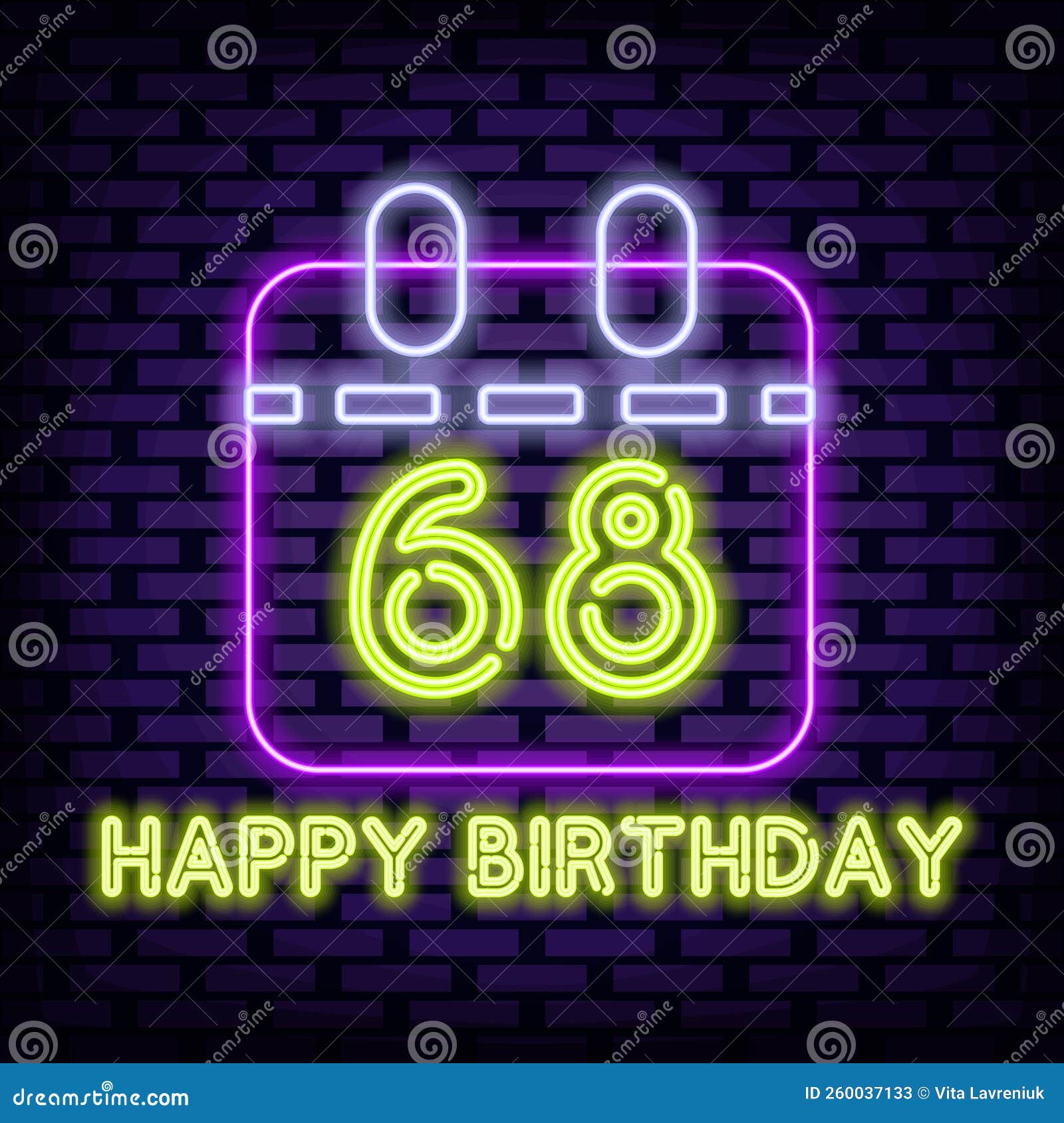 68th Happy Birthday 68 Year Old Neon Sign. Neon Script. Light Art Stock ...