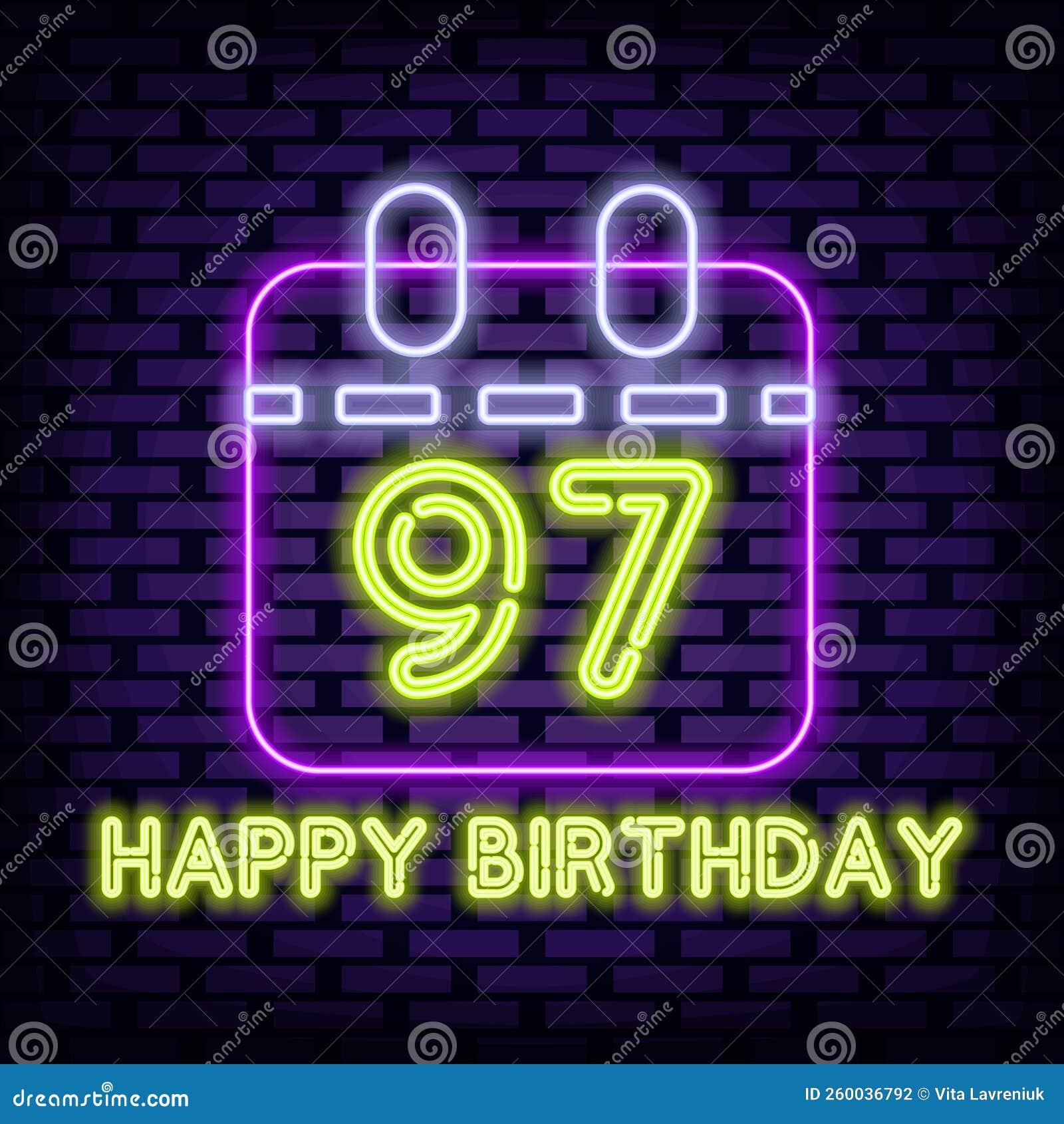 97th Happy Birthday 97 Year Old Neon Sign Vector. Neon Script. Night ...