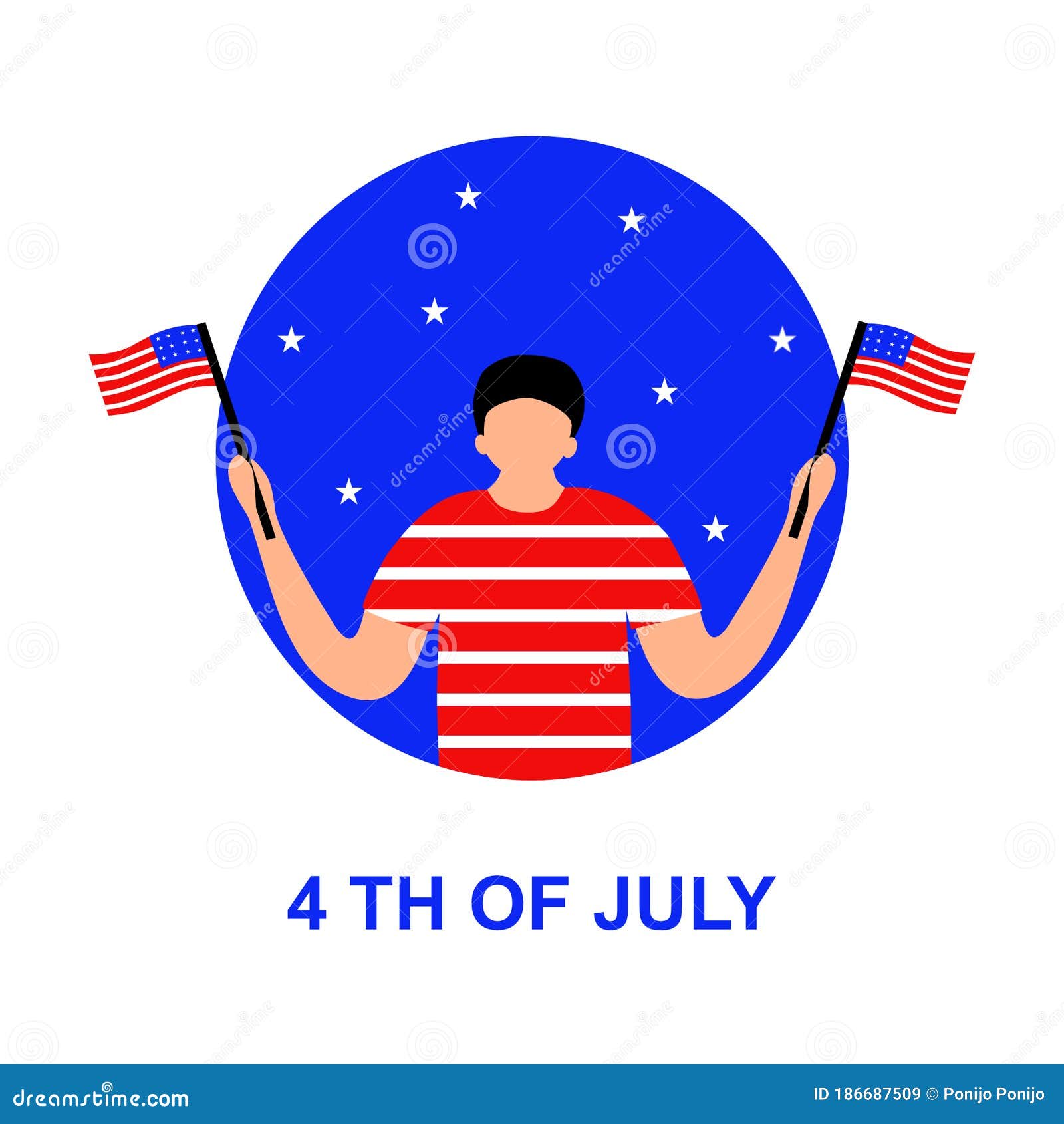 4th of July with character stock vector. Illustration of smile - 186687509