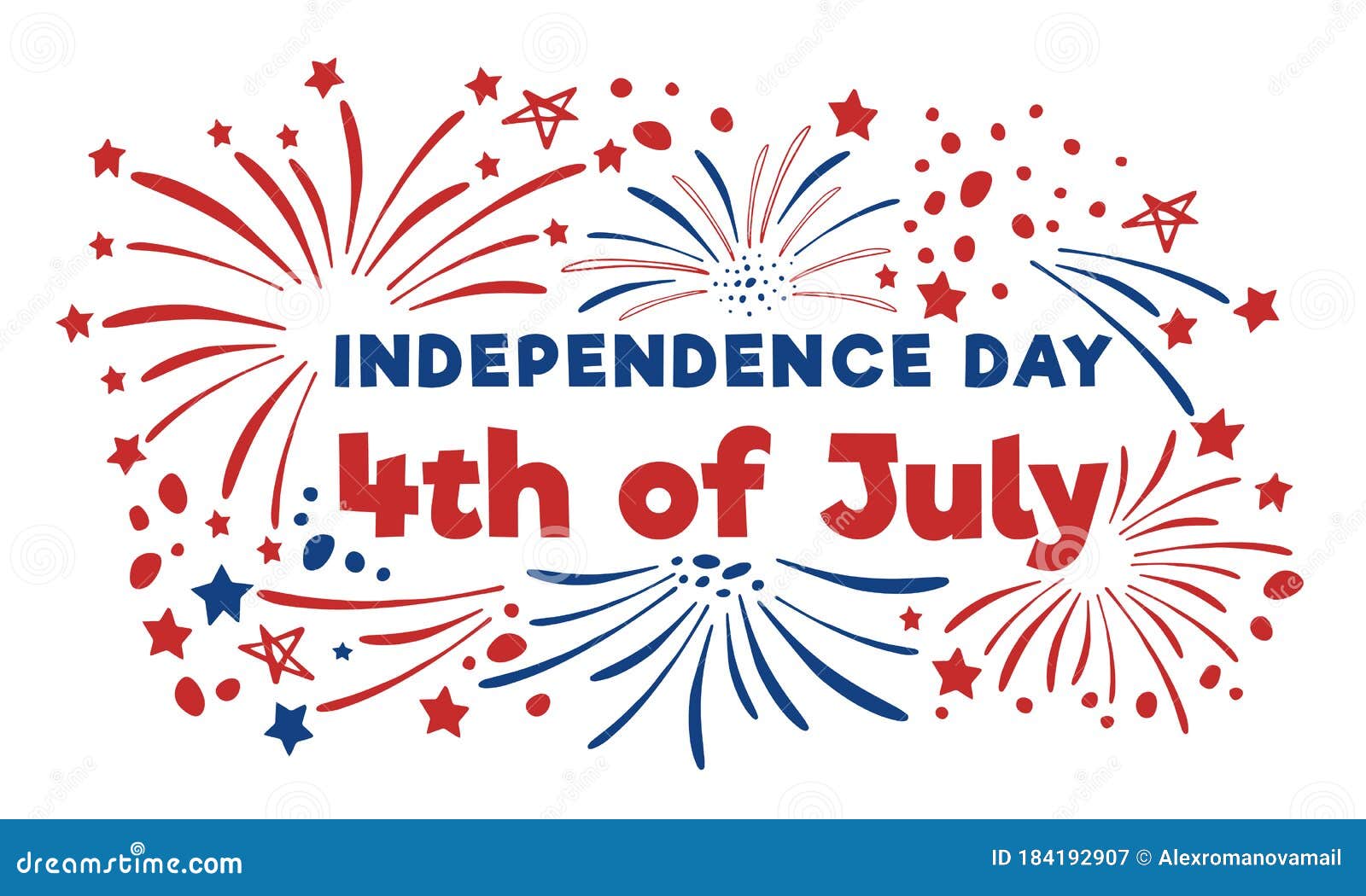 4th of July Design Template with Title and Fireworks. Hand Drawn Vector ...