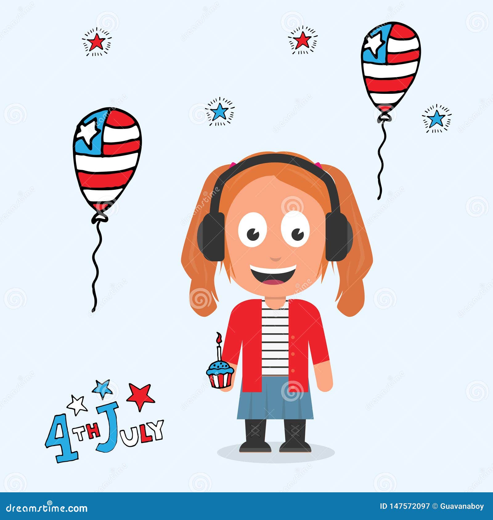 4th july female character stock illustration. Illustration of laughing ...