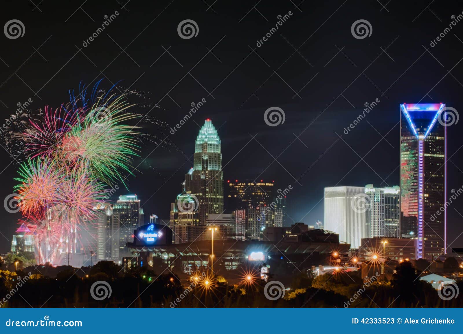 4th of July Firework Over Charlotte Skyline Stock Image - Image of ...