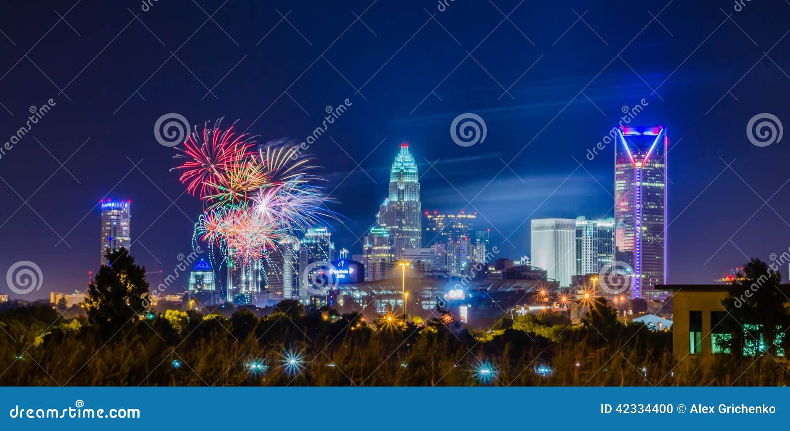 4th of July Firework Over Charlotte Skyline Stock Photo - Image of blue ...