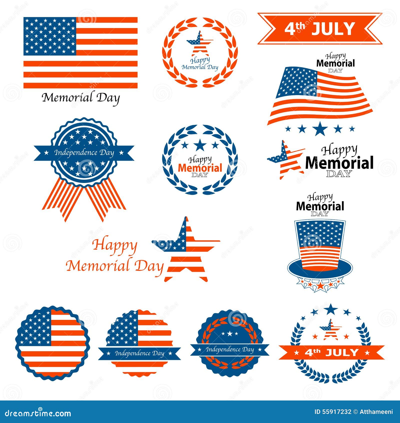 4th July Happy Memorial Day Badges and Labels Stock Illustration ...