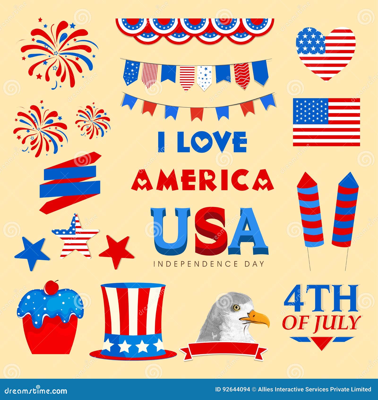 American Independence Day Elements Set. Stock Illustration ...