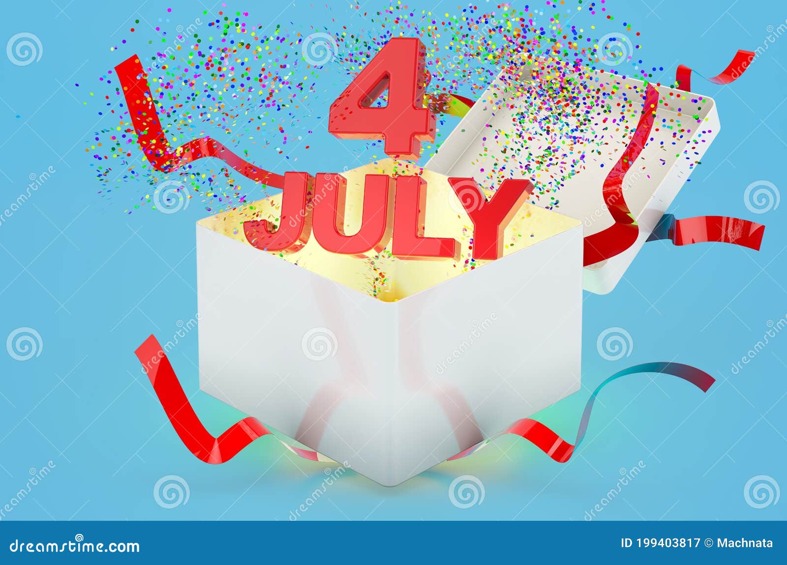 4th July Text Inside Gift Box. 3D Rendering Stock Illustration ...