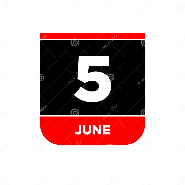 5th June Calendar Vector Icon. 5 June Monogram Stock Vector ...