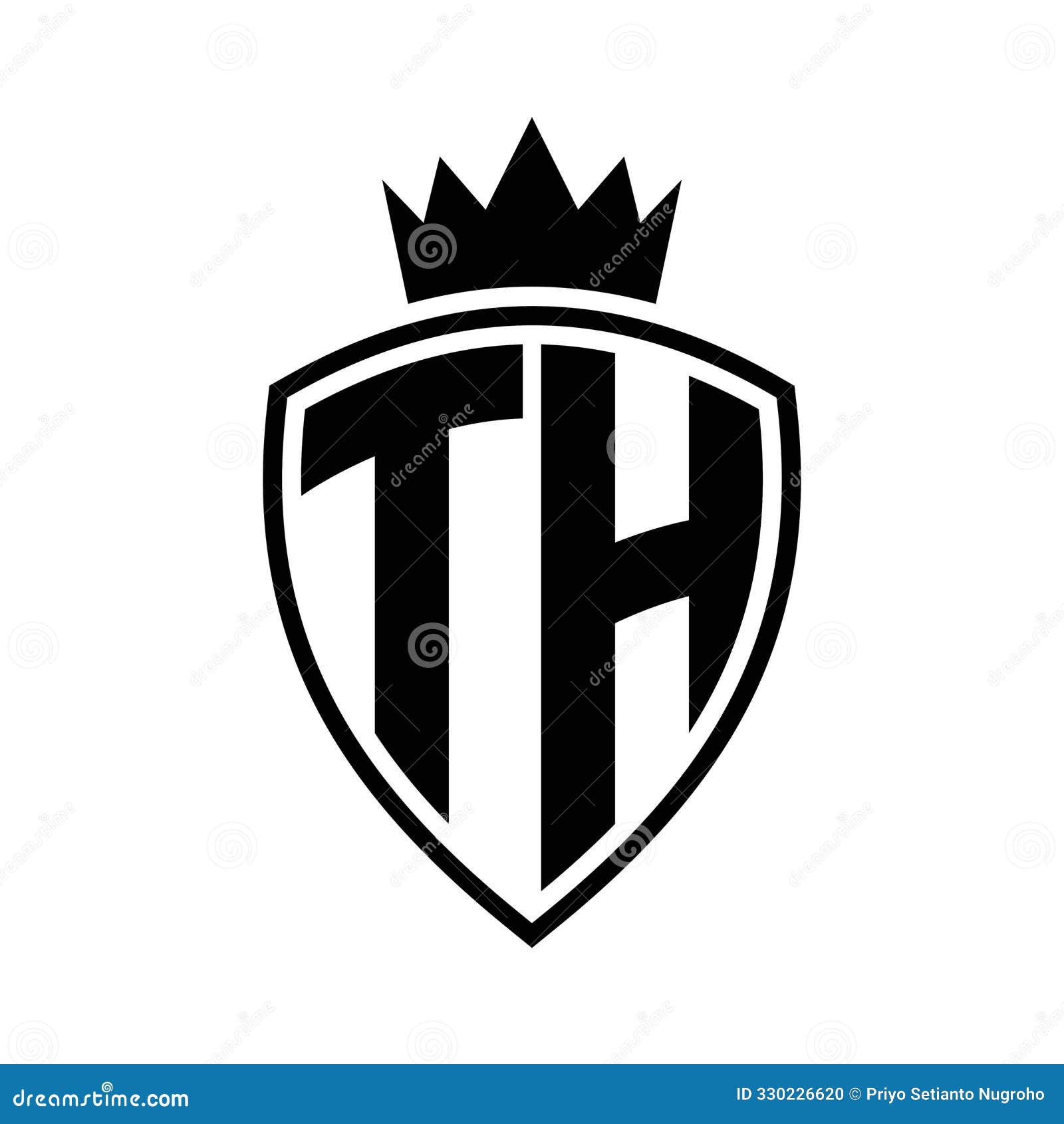 TH Letter Monogram Shield and Crown Outline Shape with Black and White ...