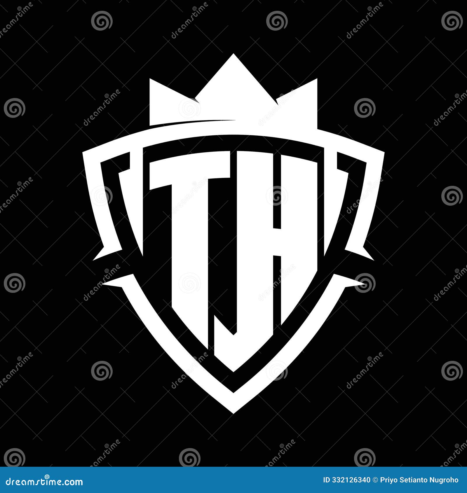 TH Letter Monogram with Triangle Curve Shield Shape with Crown White ...