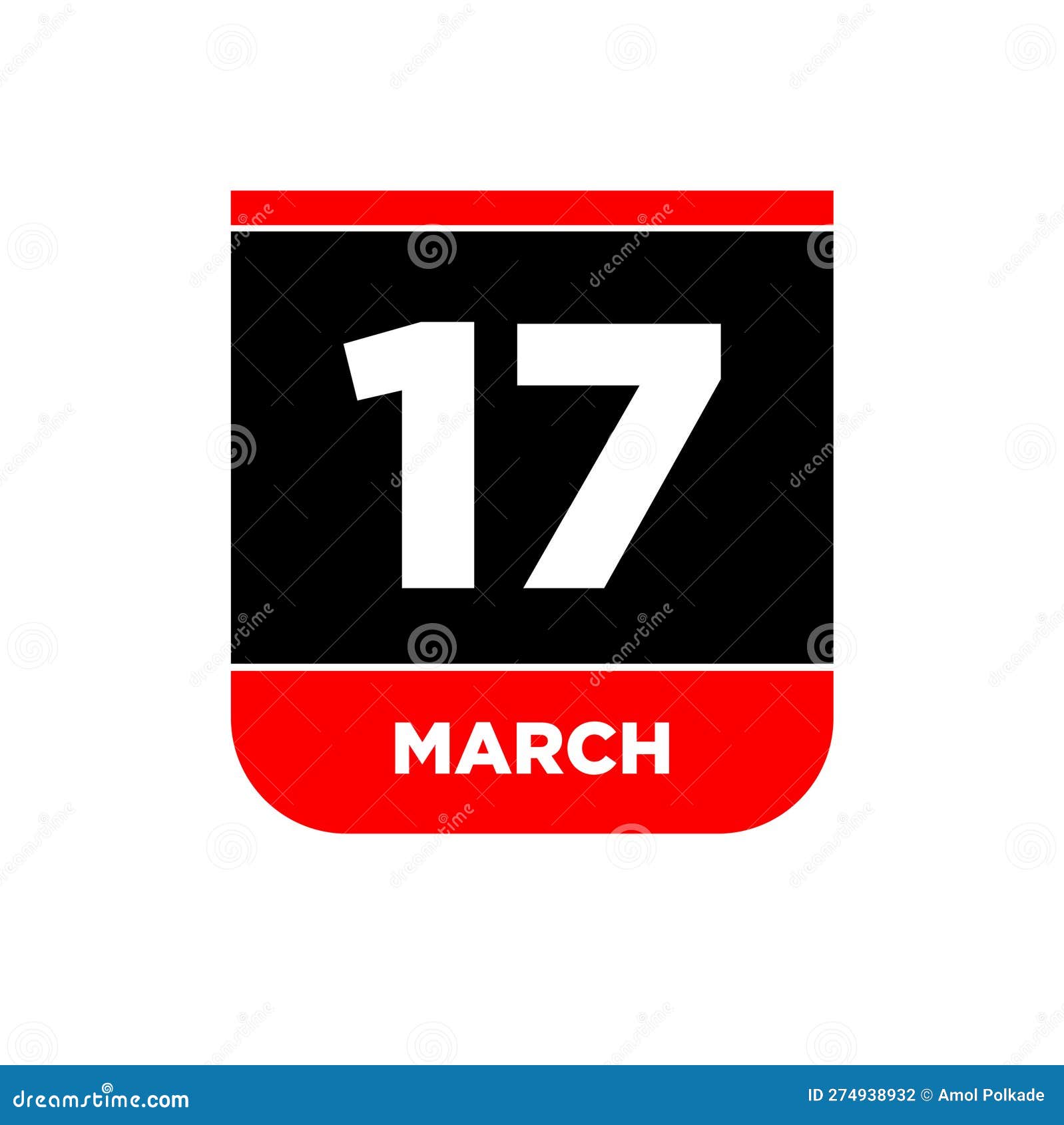 17th March Calendar Vector Icon. 17 March Typography Stock Illustration ...