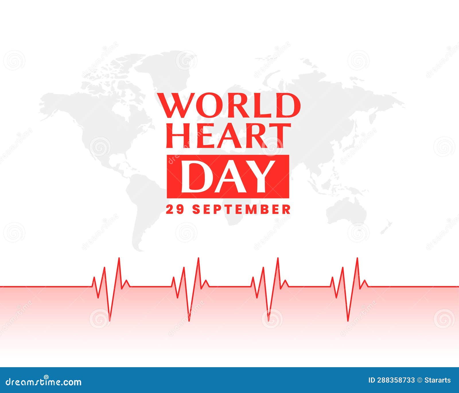 29th September World Heart Day Poster with Global Map and Cardiogram ...