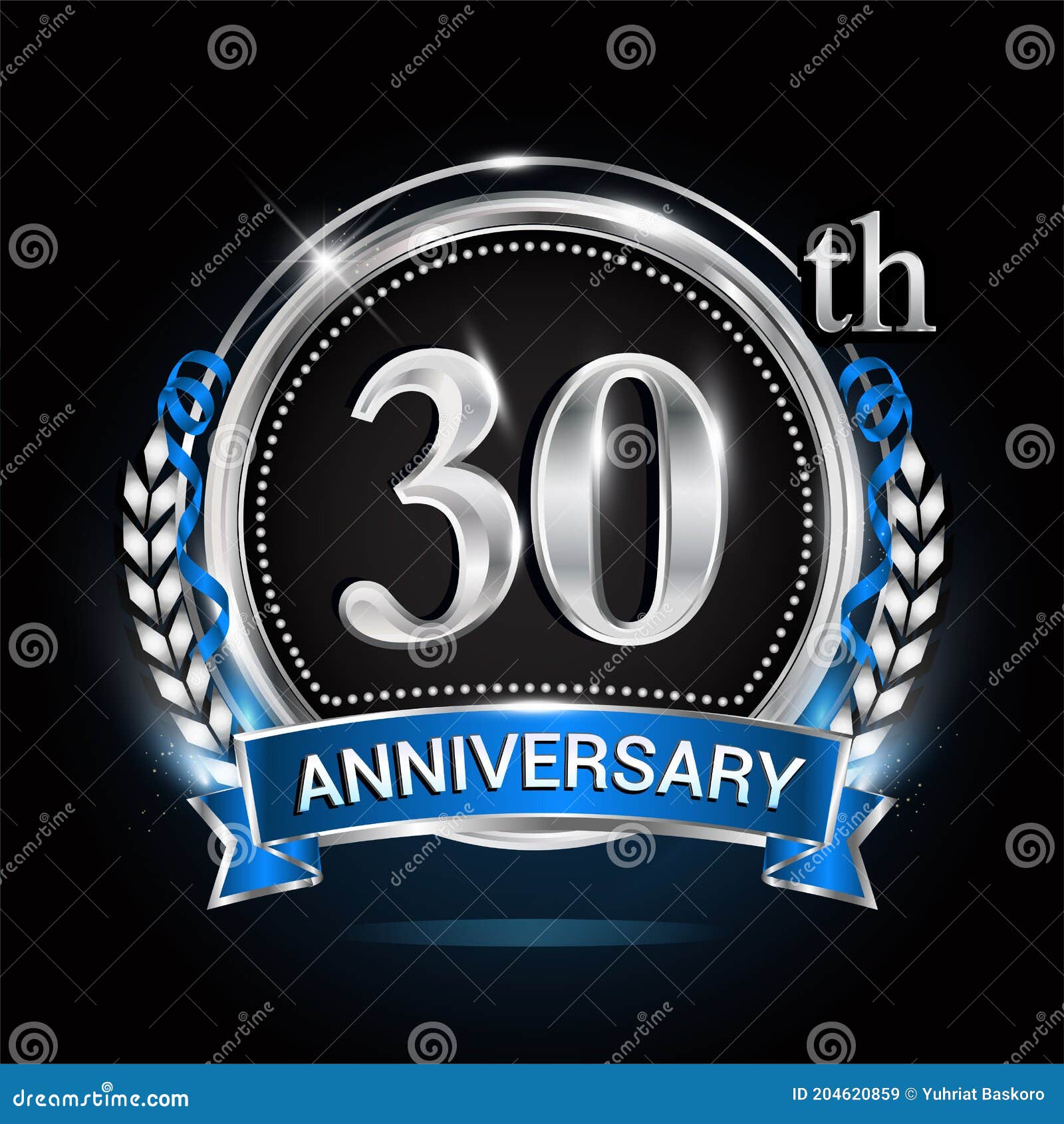 30th Silver Anniversary Logo with Blue Ribbon and Ring Stock ...