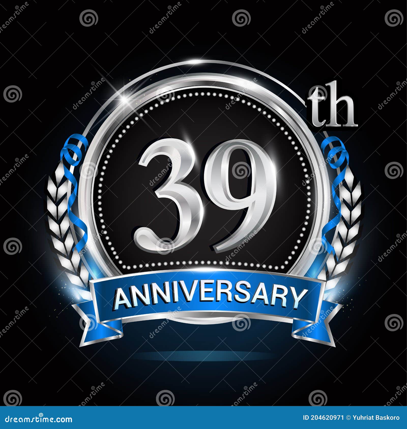 39th Silver Anniversary Logo with Blue Ribbon and Ring Stock ...