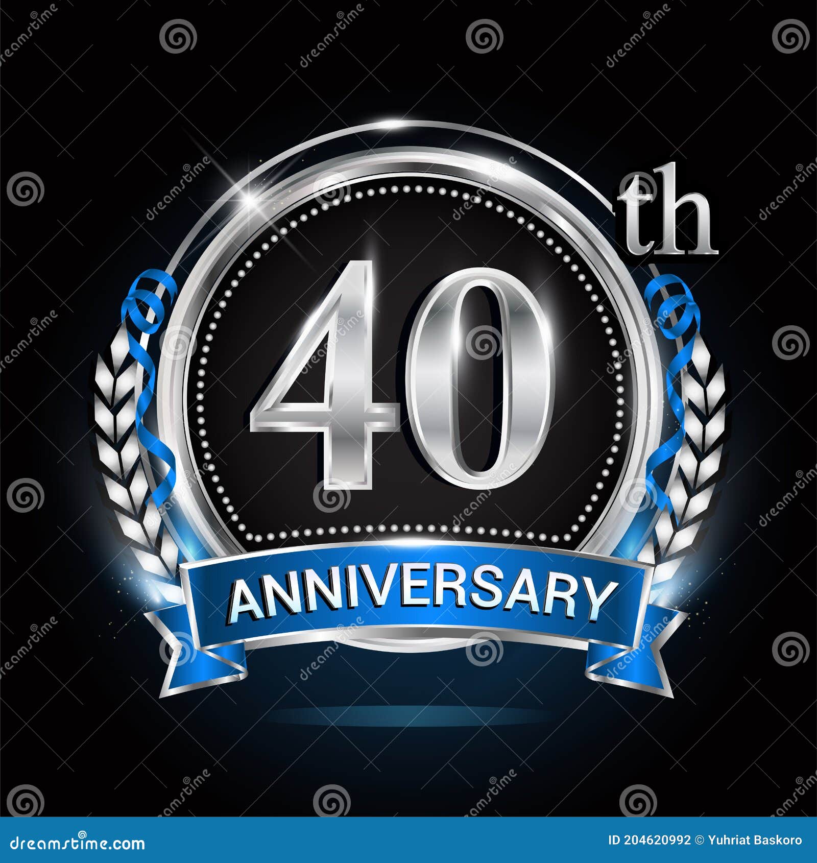 40th Silver Anniversary Logo with Blue Ribbon and Ring Stock ...