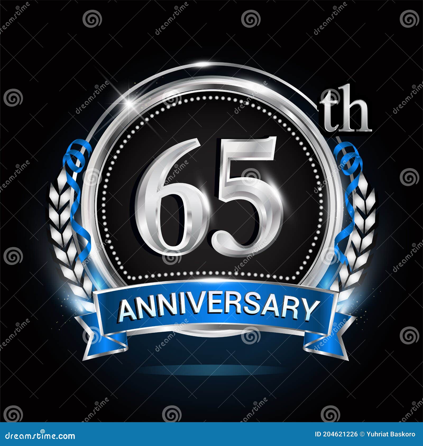 65th Silver Anniversary Logo with Blue Ribbon and Ring Stock ...