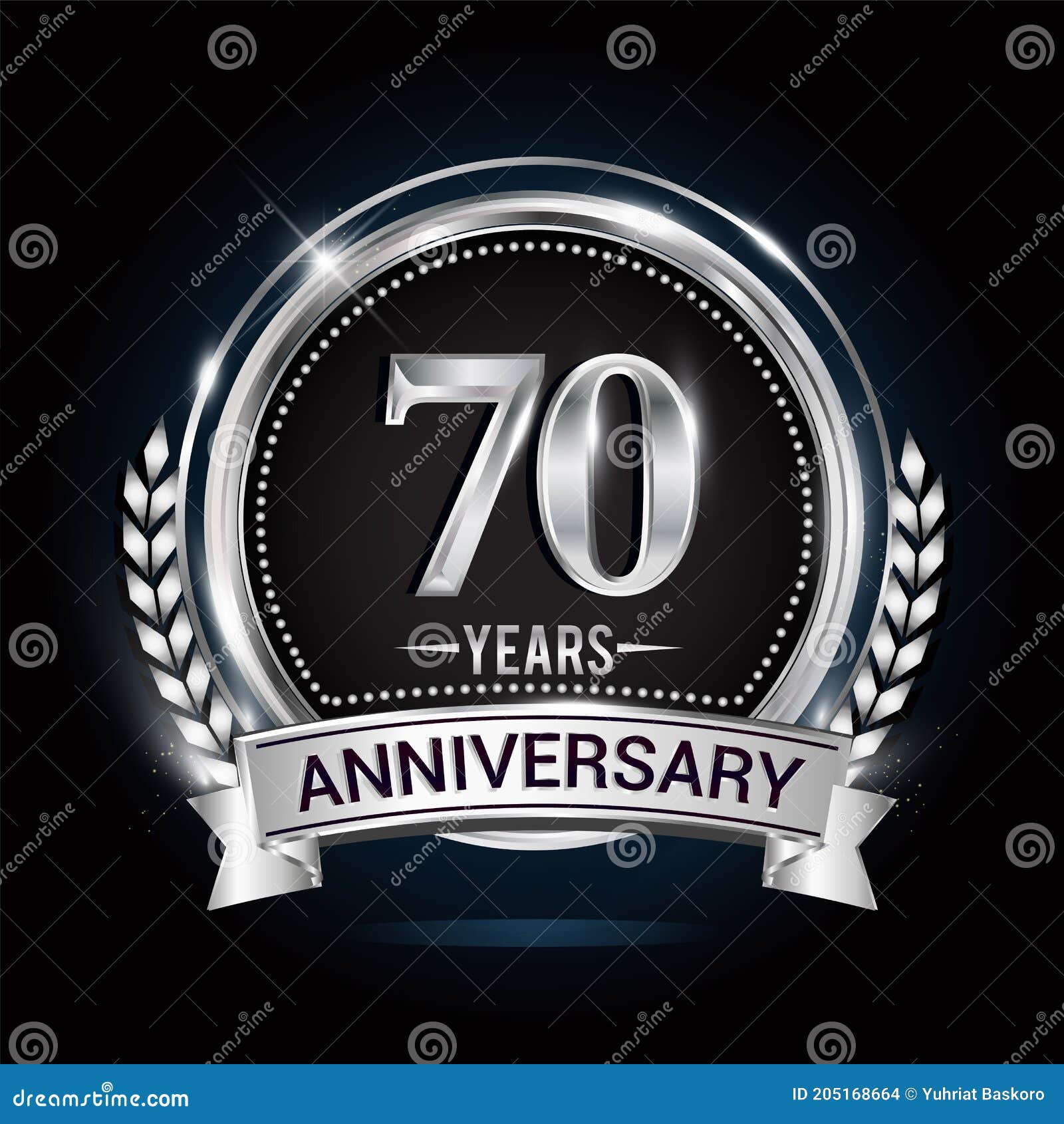 70th Silver Anniversary Logo with Laurel Wreath, Ribbon and Silver Ring ...