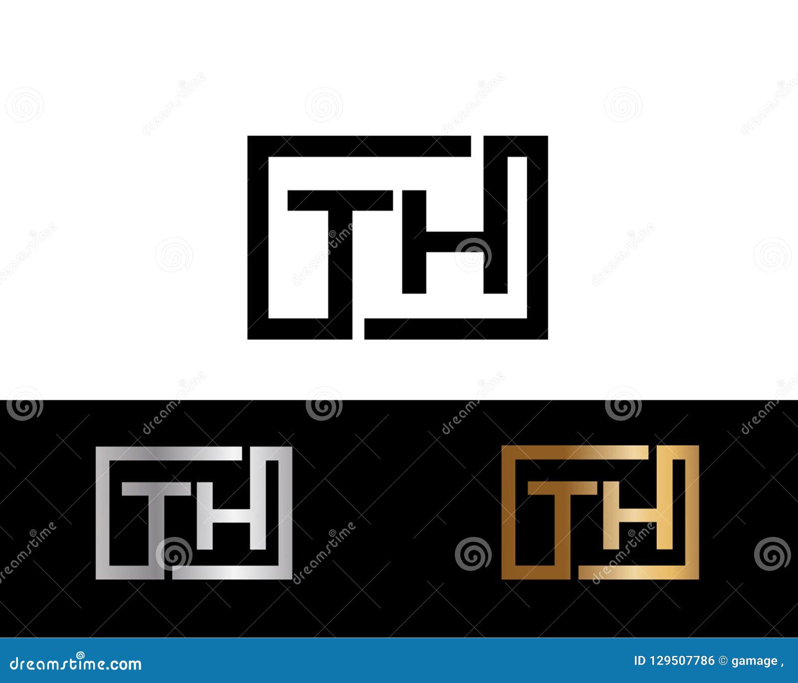 TH Square Shape Letter Logo Design in Silver Gold Color Stock Vector ...