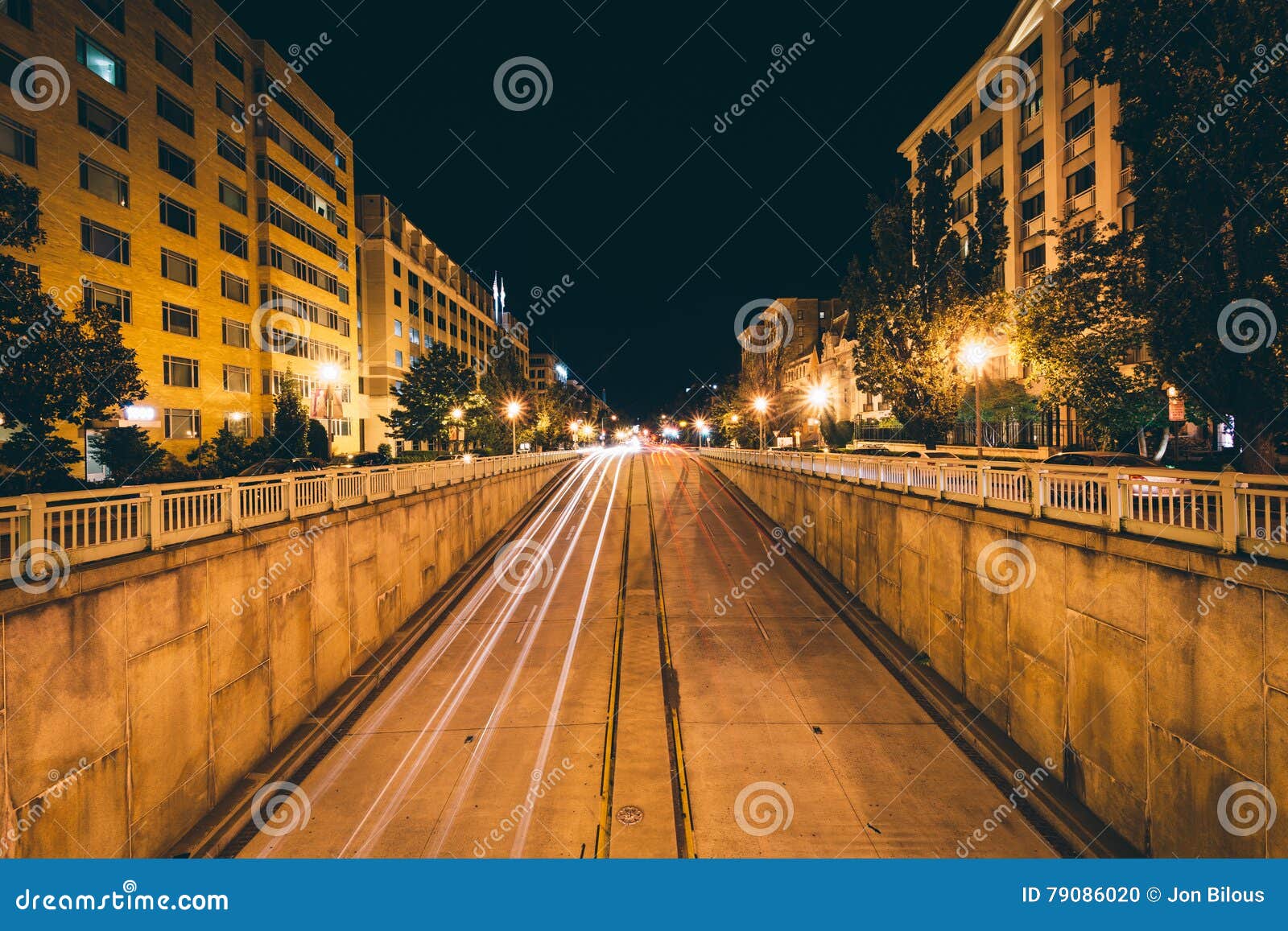 The 16th Street Underpass at Night, at Scott Circle, in Washington, DC ...